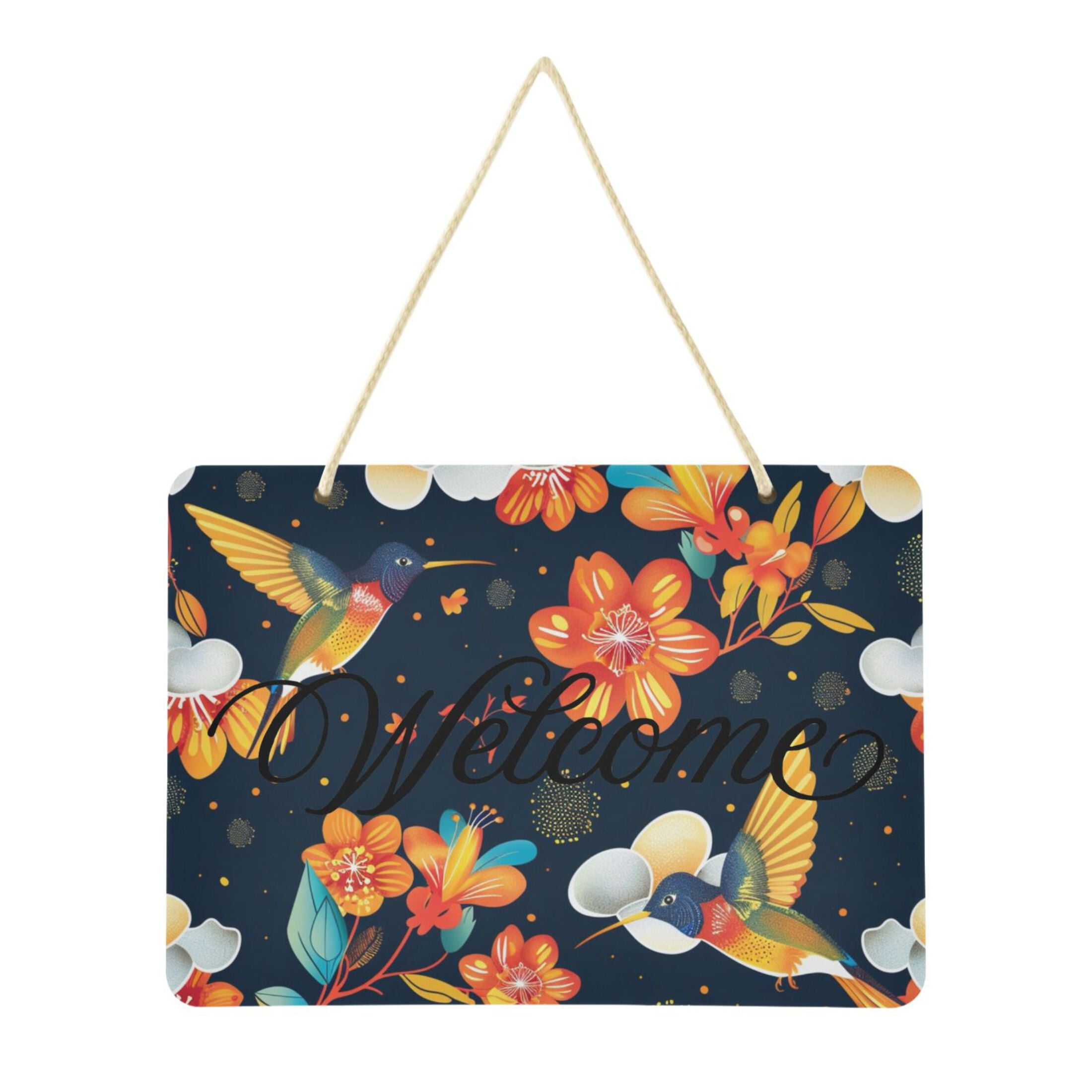 Hummingbirds and Flowers Welcome Sign Front Door PVC 14x10 inch Hanger ...