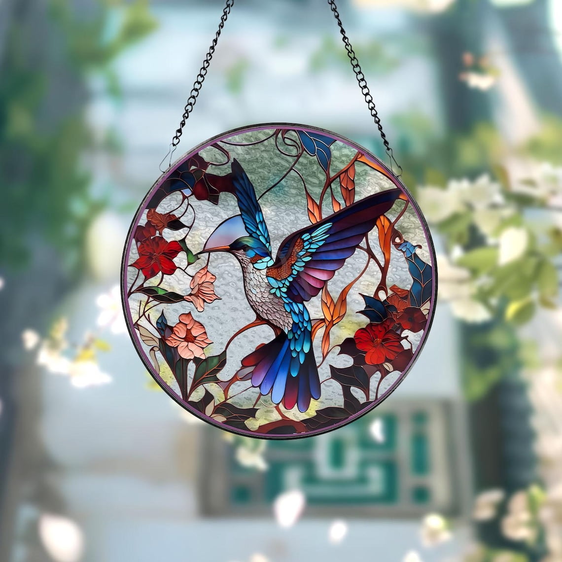 Hummingbirds and Wild Flowers Suncatcher, Hummingbird Lovers, Window ...
