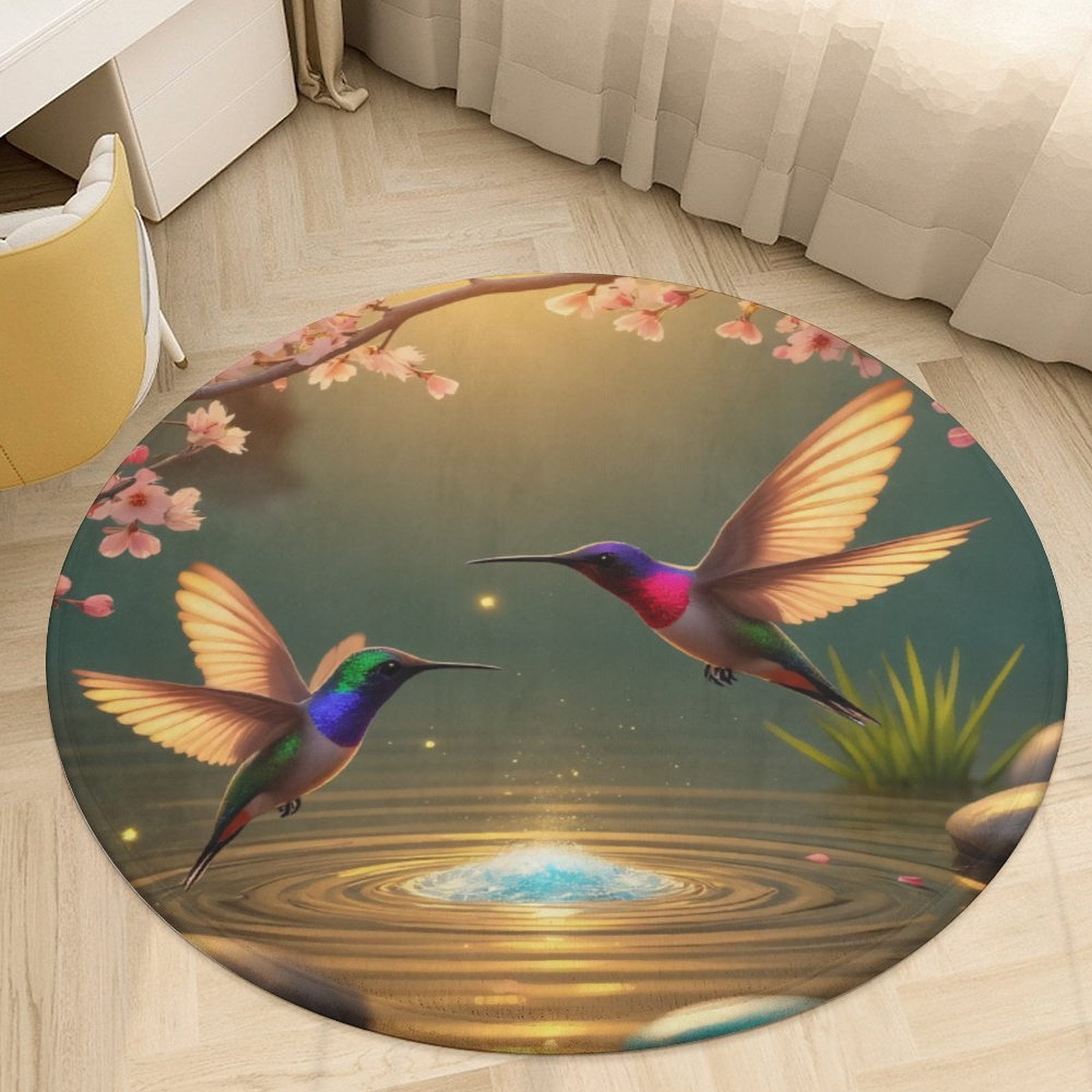 Hummingbirds in Spring Garden Round Area Rugs for Bedroom Living Room ...
