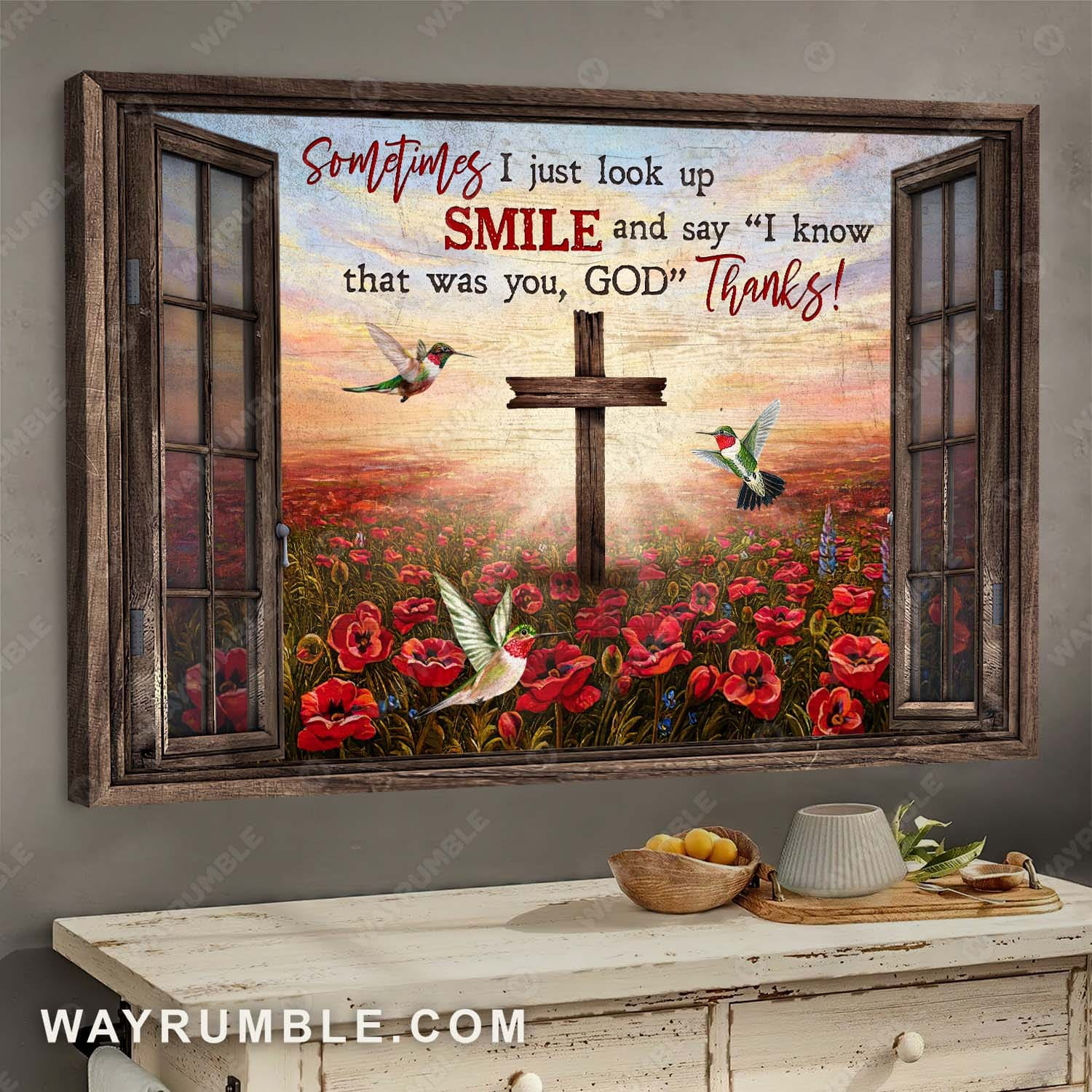 Hummingbirds, wooden cross, Poppy field, Sometimes I just look up ...