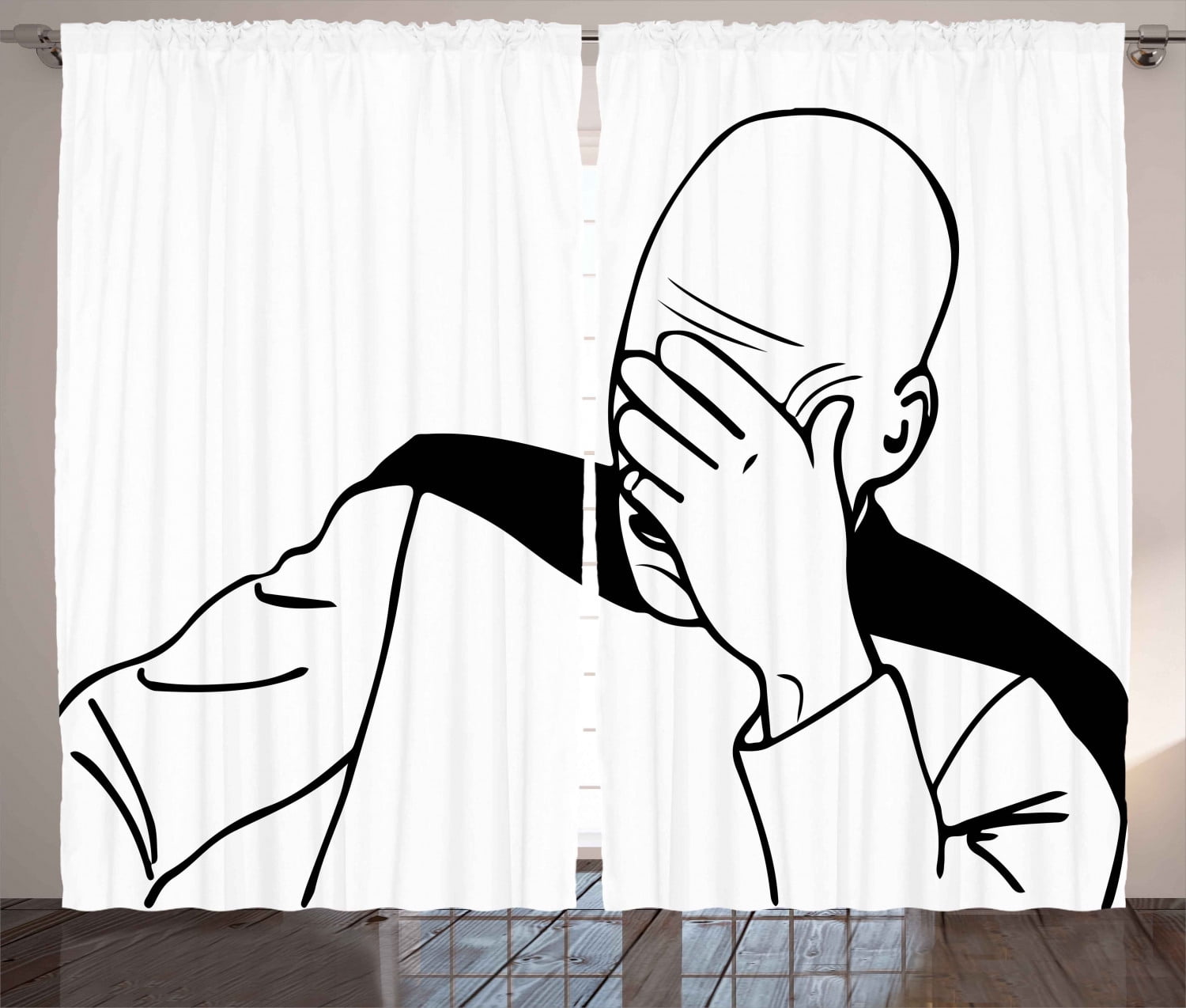 Ambesonne Humor Curtains 2 Panel Set, Captain Picard Face Palm, 108" x ...