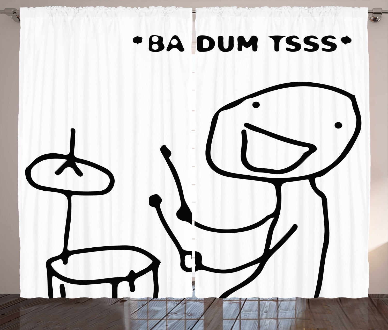 Ambesonne Humor Curtains 2 Panel Set, Badumts Drum Meme Comics, 108" x ...