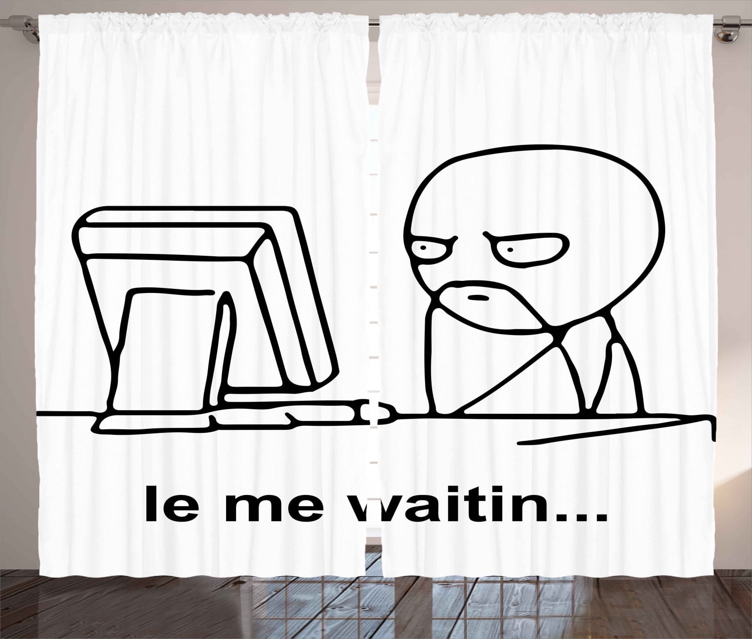 Humor Decor Curtains 2 Panels Set, Stickman Meme Face Icon Looking at ...