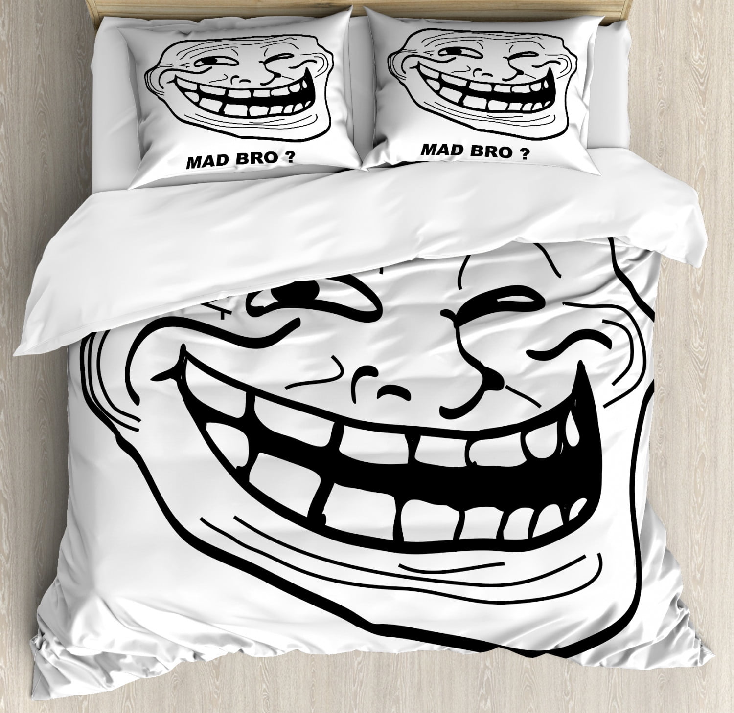 Humor Decor King Size Duvet Cover Set, Cartoon Style Troll Face Guy for ...