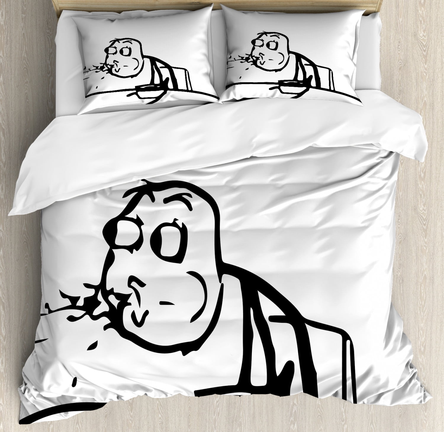 Humor Decor Queen Size Duvet Cover Set, Weird Guy Meme Face Character ...