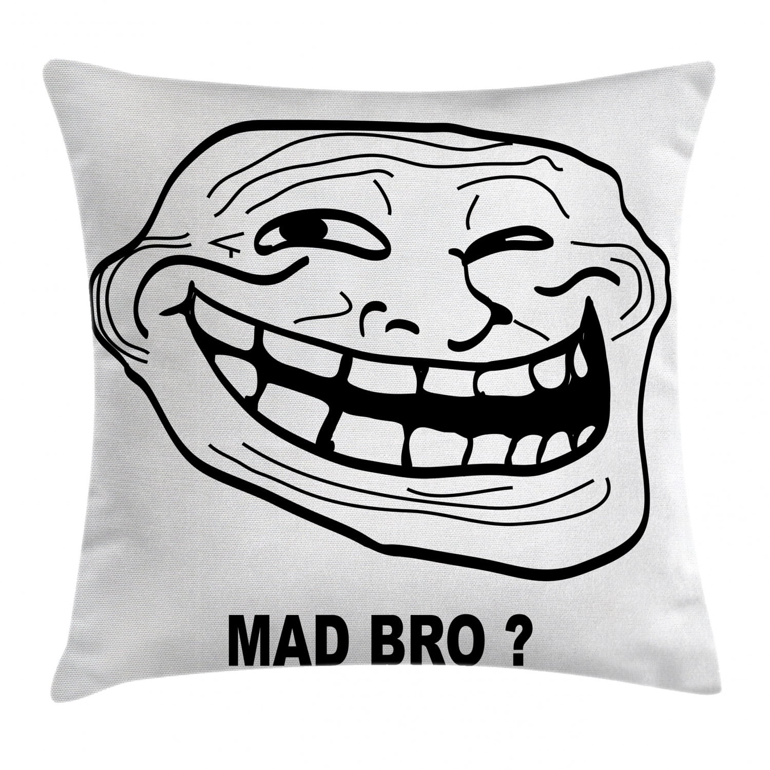 Humor Decor Throw Pillow Cushion Cover, Cartoon Style Troll Face Guy ...