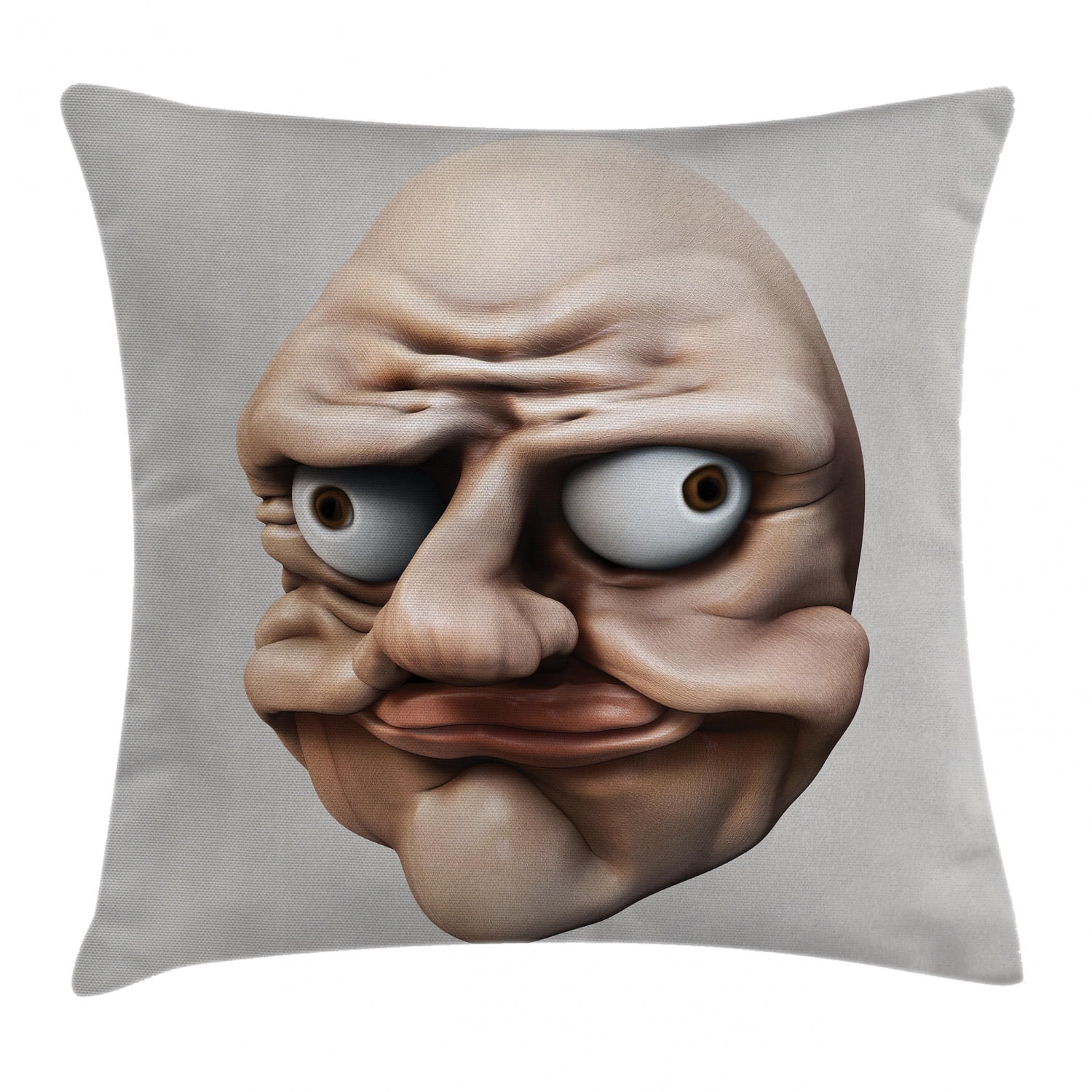 Humor Decor Throw Pillow Cushion Cover, Grumpy Internet Troll Face with ...