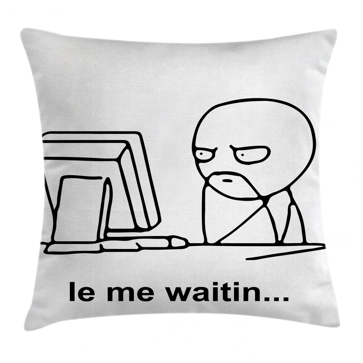 Humor Decor Throw Pillow Cushion Cover, Stickman Meme Face Icon Looking ...