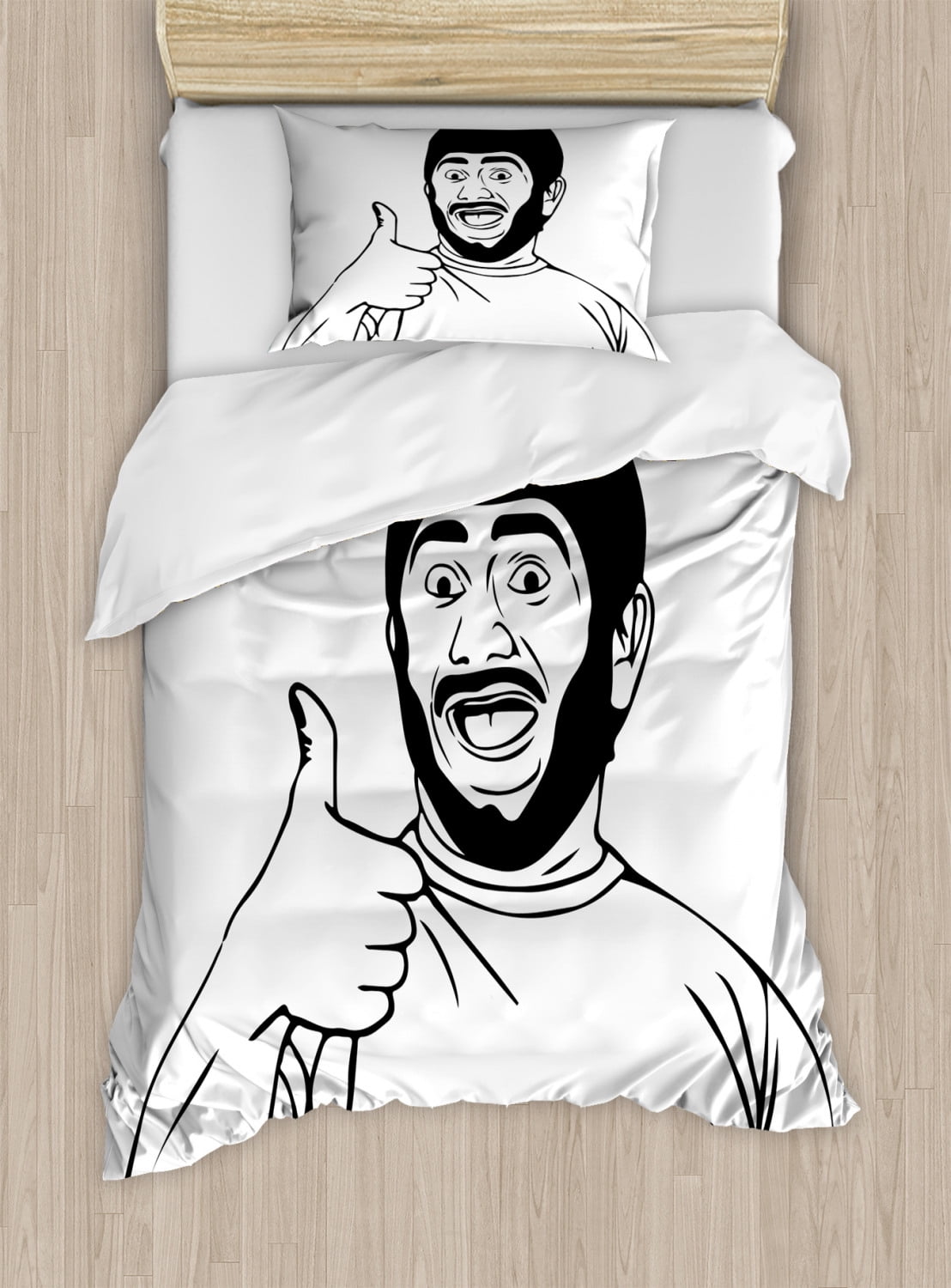 Humor Decor Twin Size Duvet Cover Set, Lol Happy Guy with Thumbs Up ...