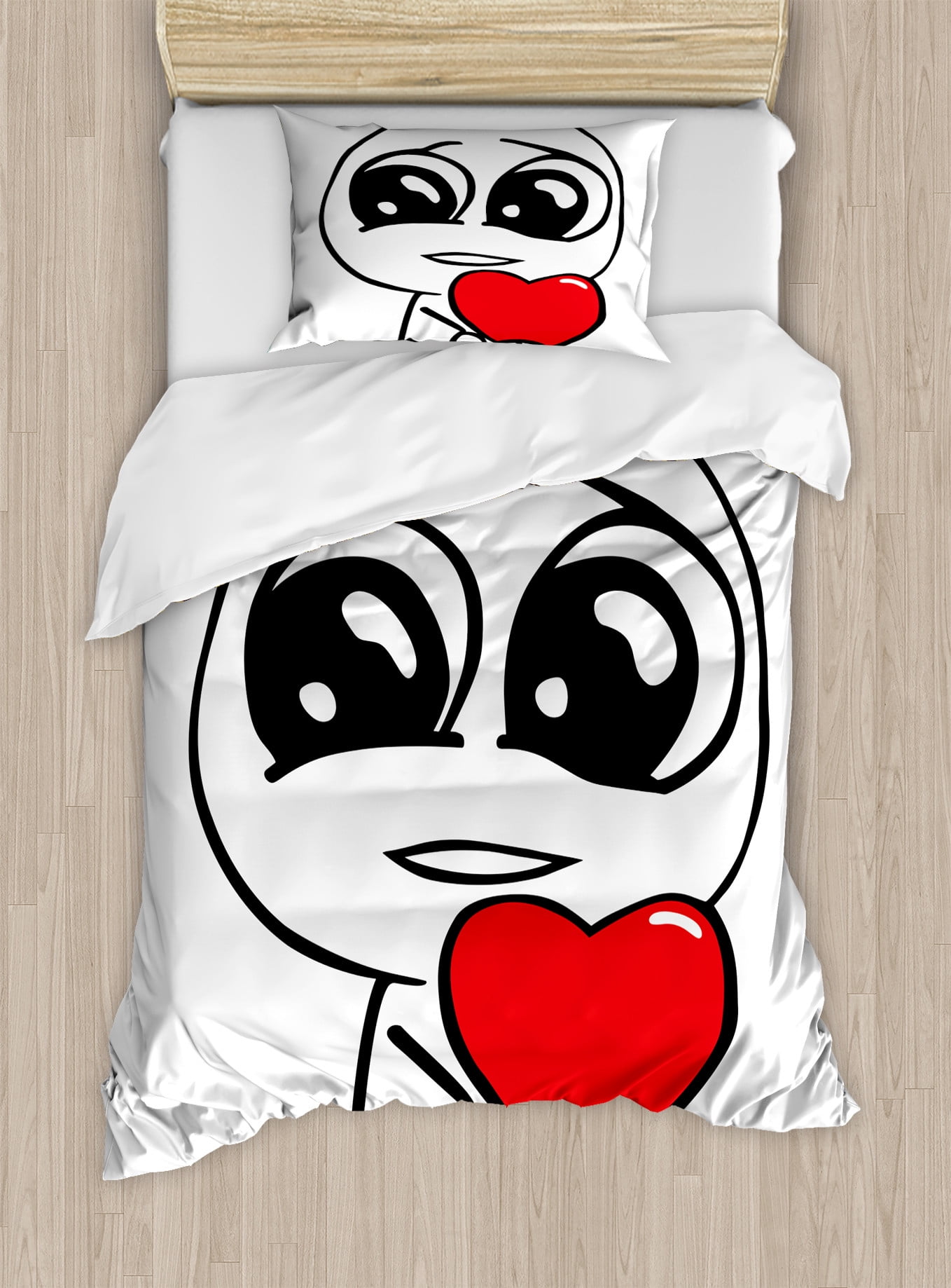 Humor Duvet Cover Set, Lover Guy Meme Face with a Heart Romance Forever ...