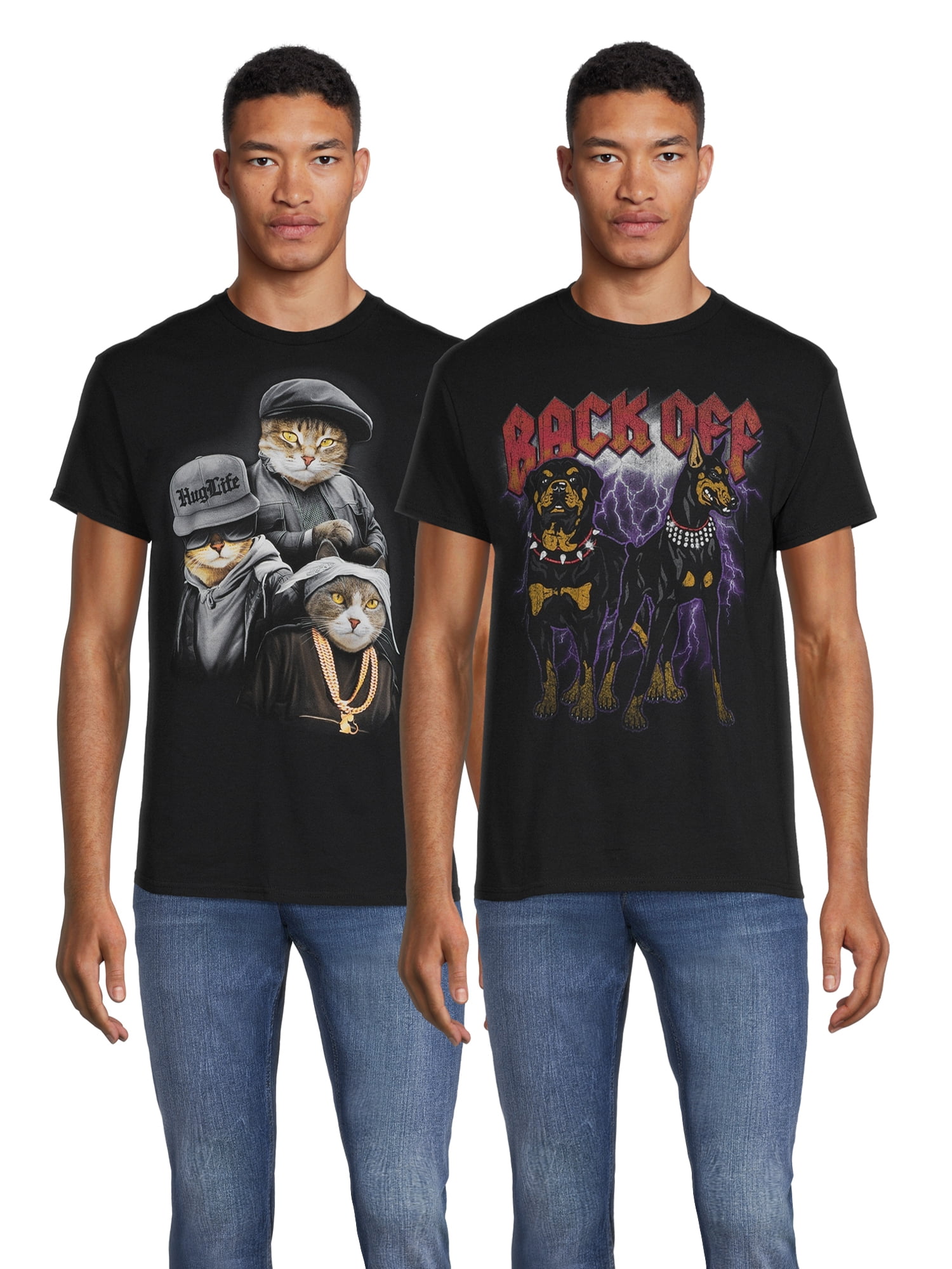 Humor Men's & Big Men's Back Off Dogs and Cat Trio Graphic Tees, 2-Pack ...