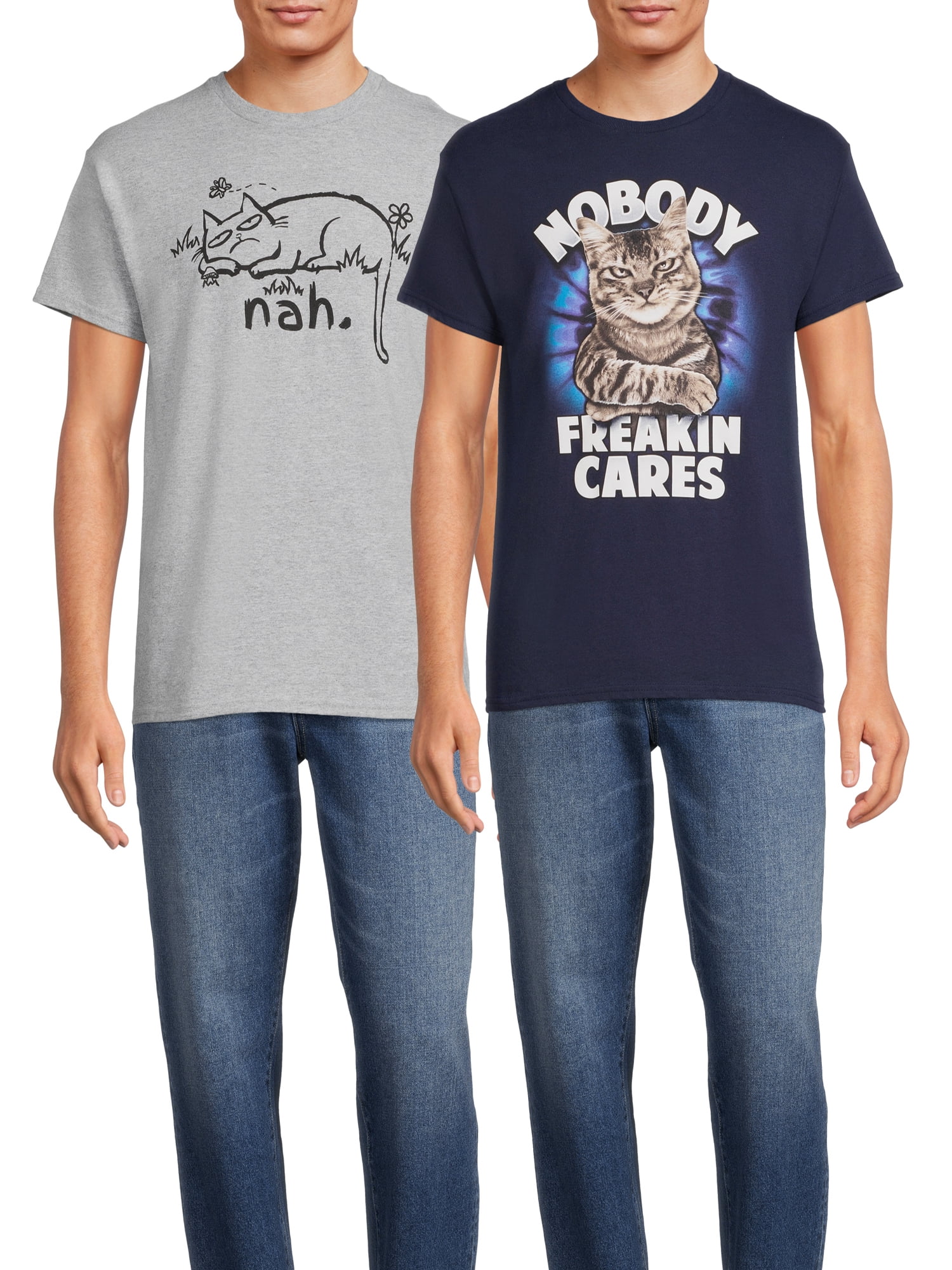 Humor Men's & Big Men's Nah Cat & Nobody Freakin Cares Cat Graphic Tees ...