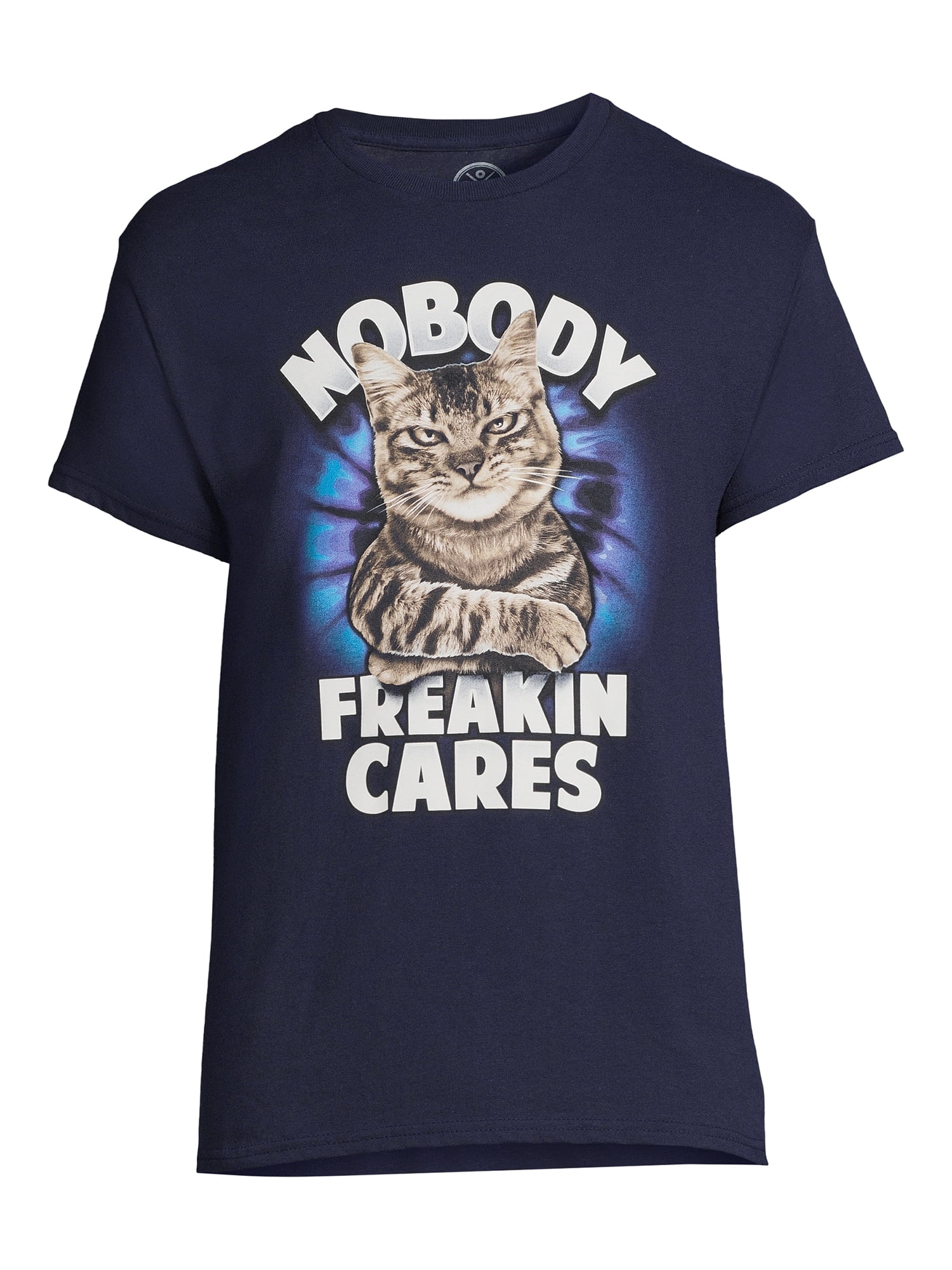 Humor Men's & Big Men's Nobody Freakin Cares Cat Graphic Tee with Short ...