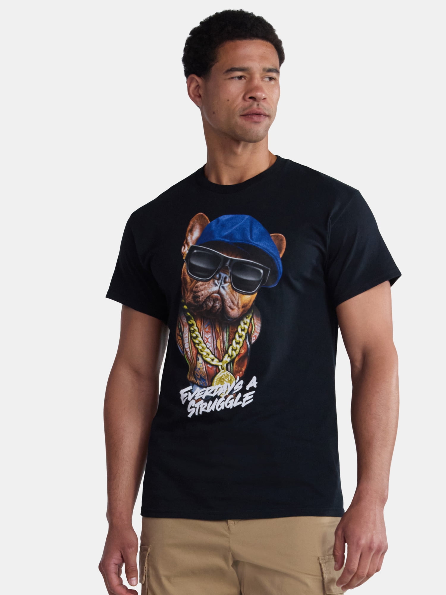 Humor Men's and Big Men's Rapper Bulldog Cotton Graphic Tee with Short ...