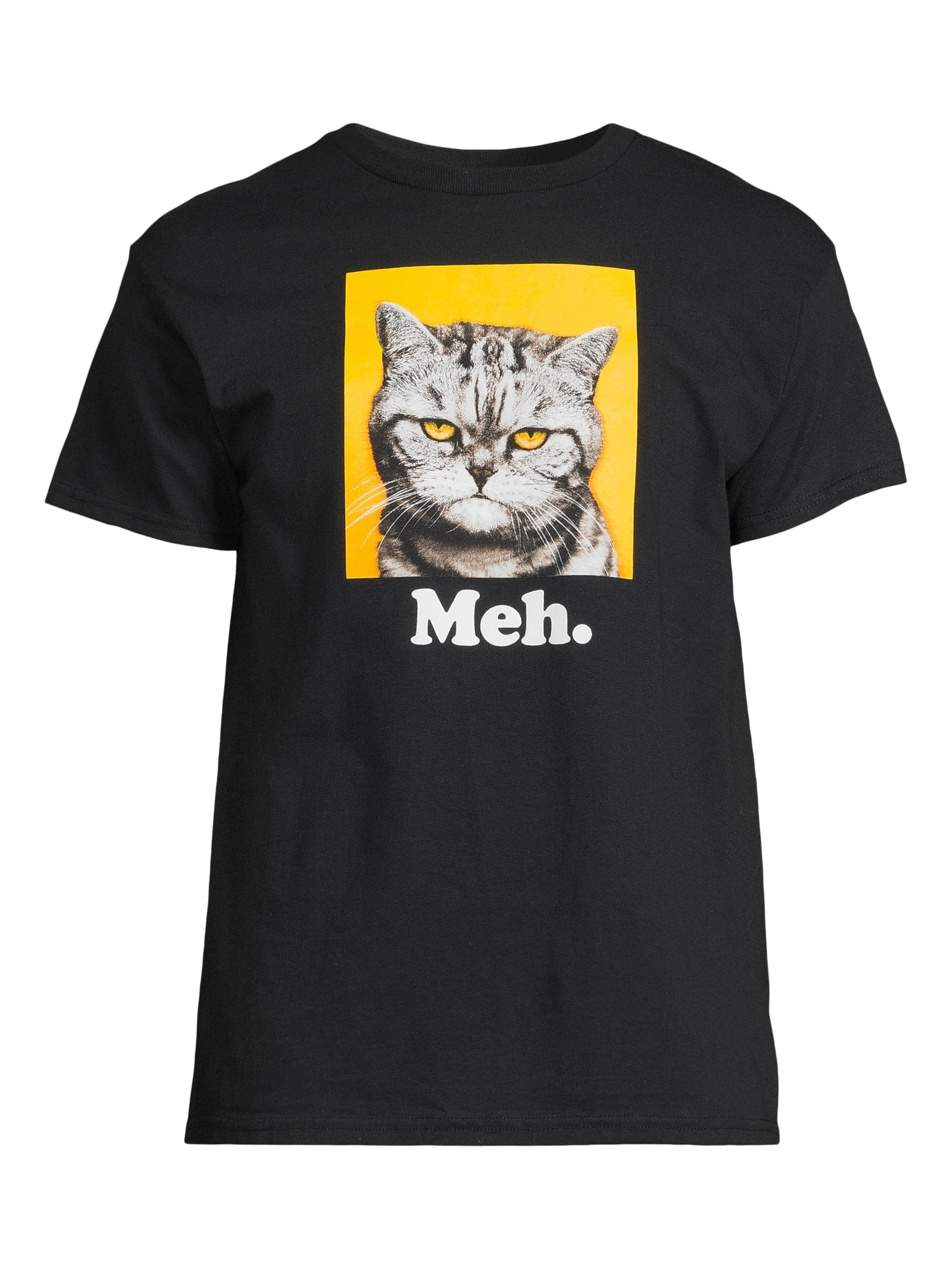 Humor Men's and Big Men's Meh Cat Graphic Tee with Short Sleeves, Sizes ...