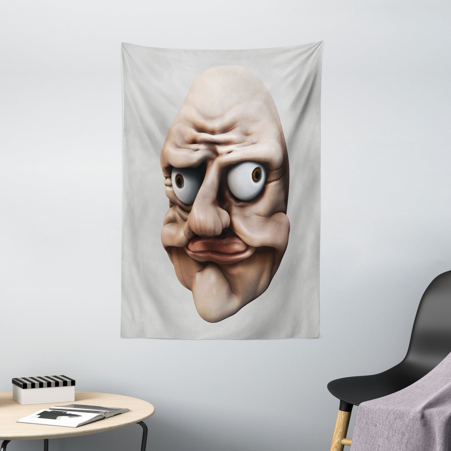 Humor Tapestry, Grumpy Internet Troll Face with Trippy Gestures Ugly ...