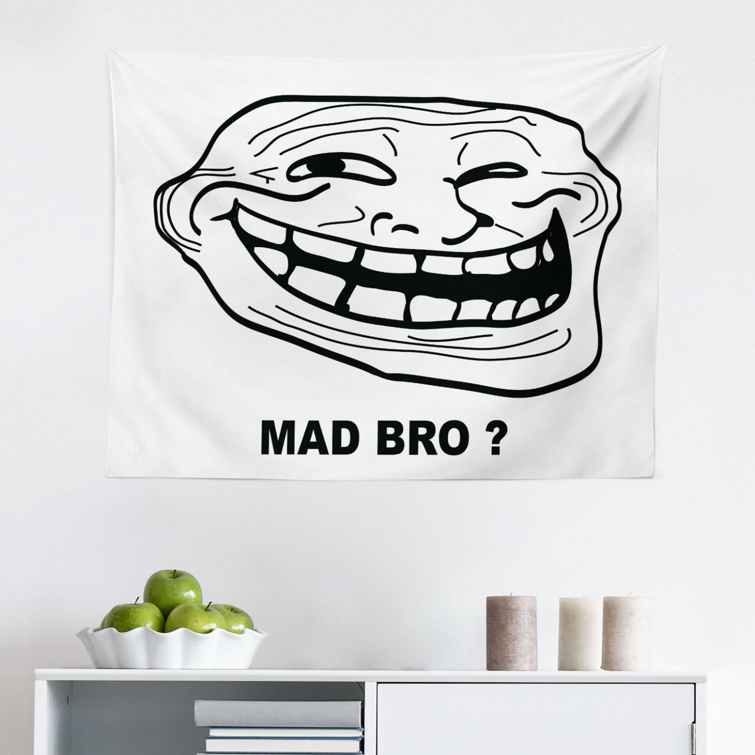 Humor Tapestry, Irritating Troll Face Man with Cynical Expression Oh ...