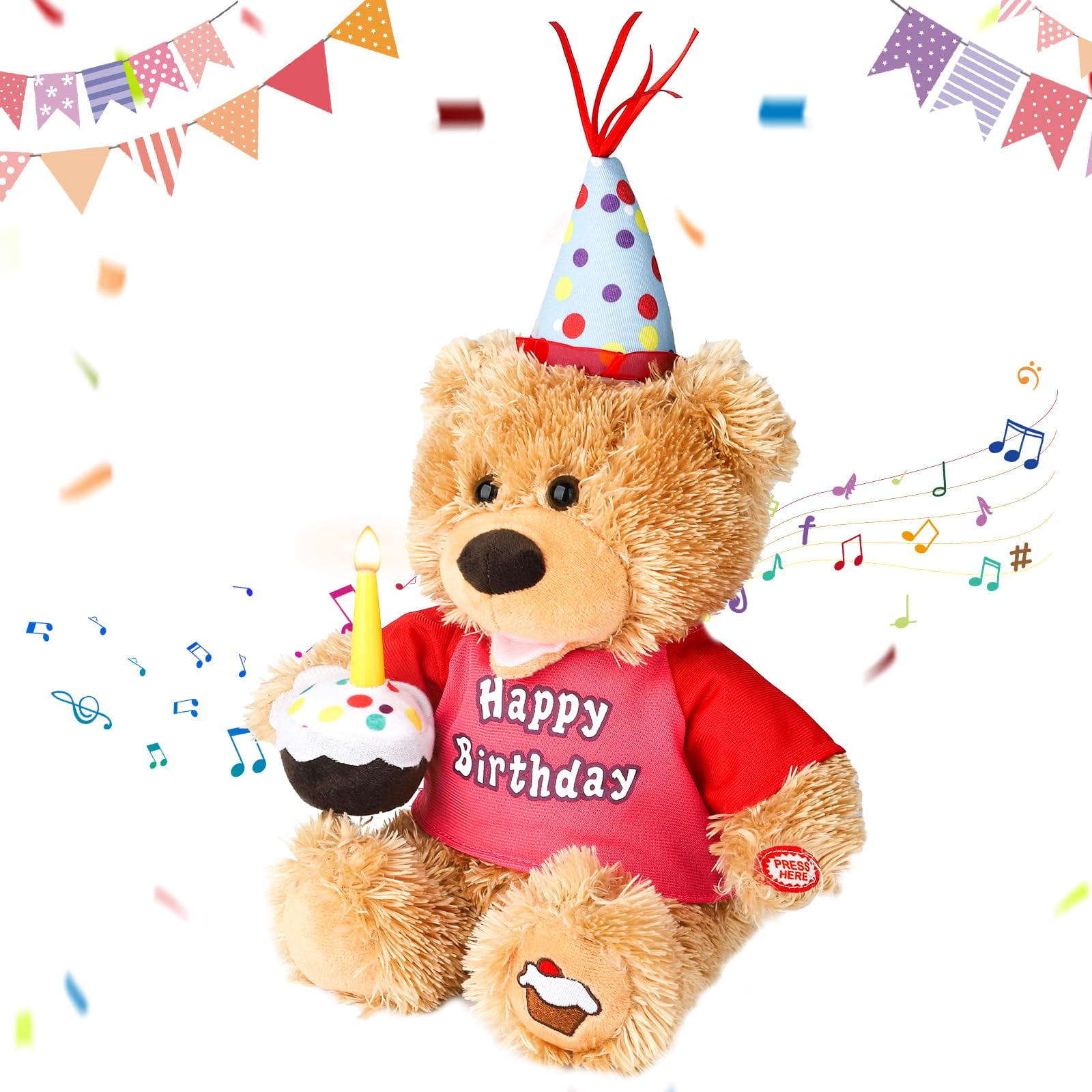 Humor Ted Happy Birthday Interactive Teddy Bear with Cupcake, Musical ...