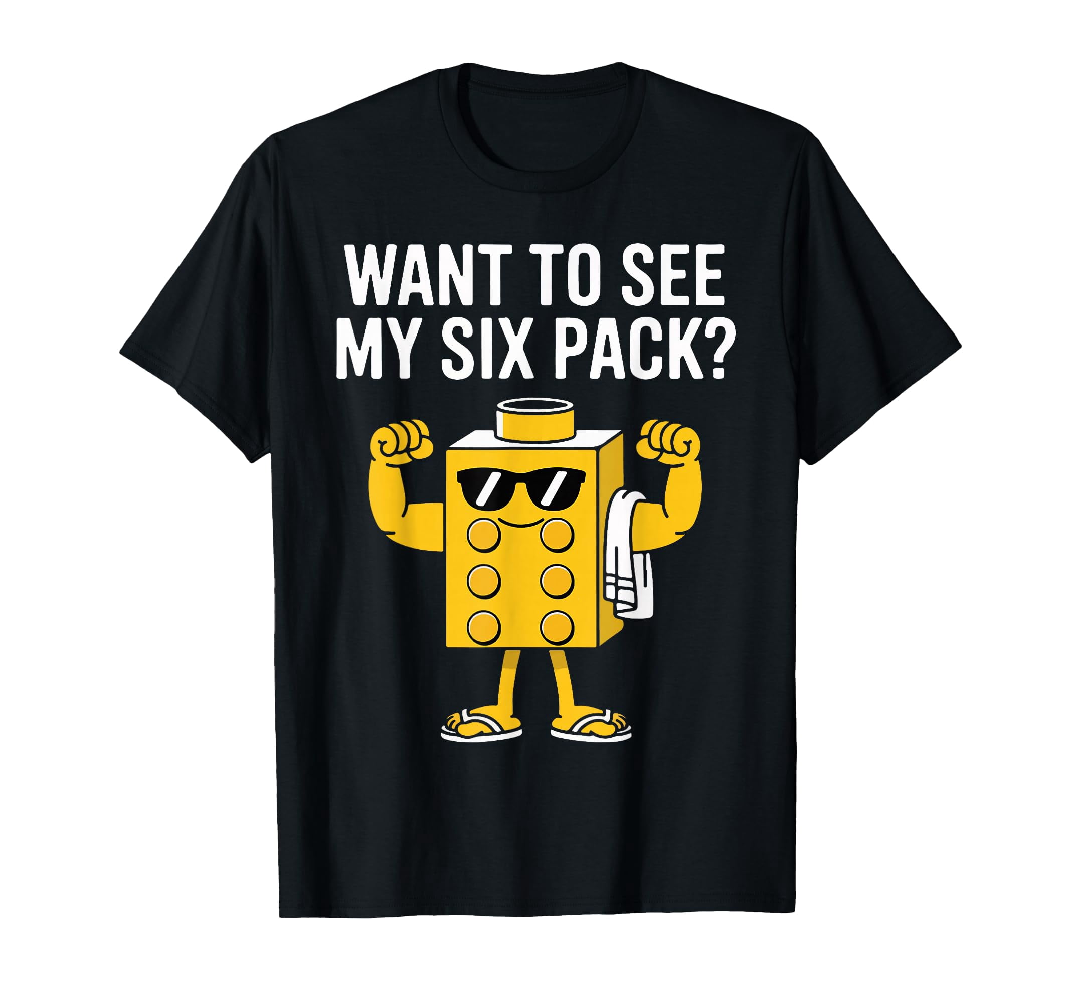 Humorous Cartoon Block Character T-Shirt - Show Off Your Six Pack ...