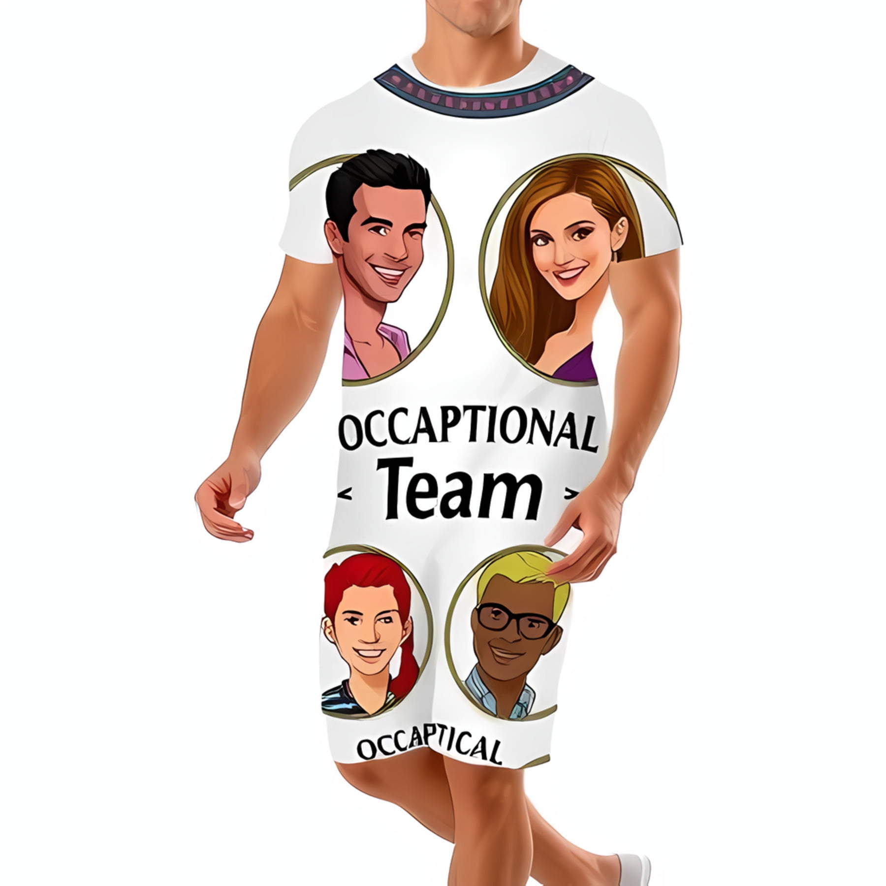 Humorous Cartoon Character T-Shirt and Shorts Set - " Occupational Team ...