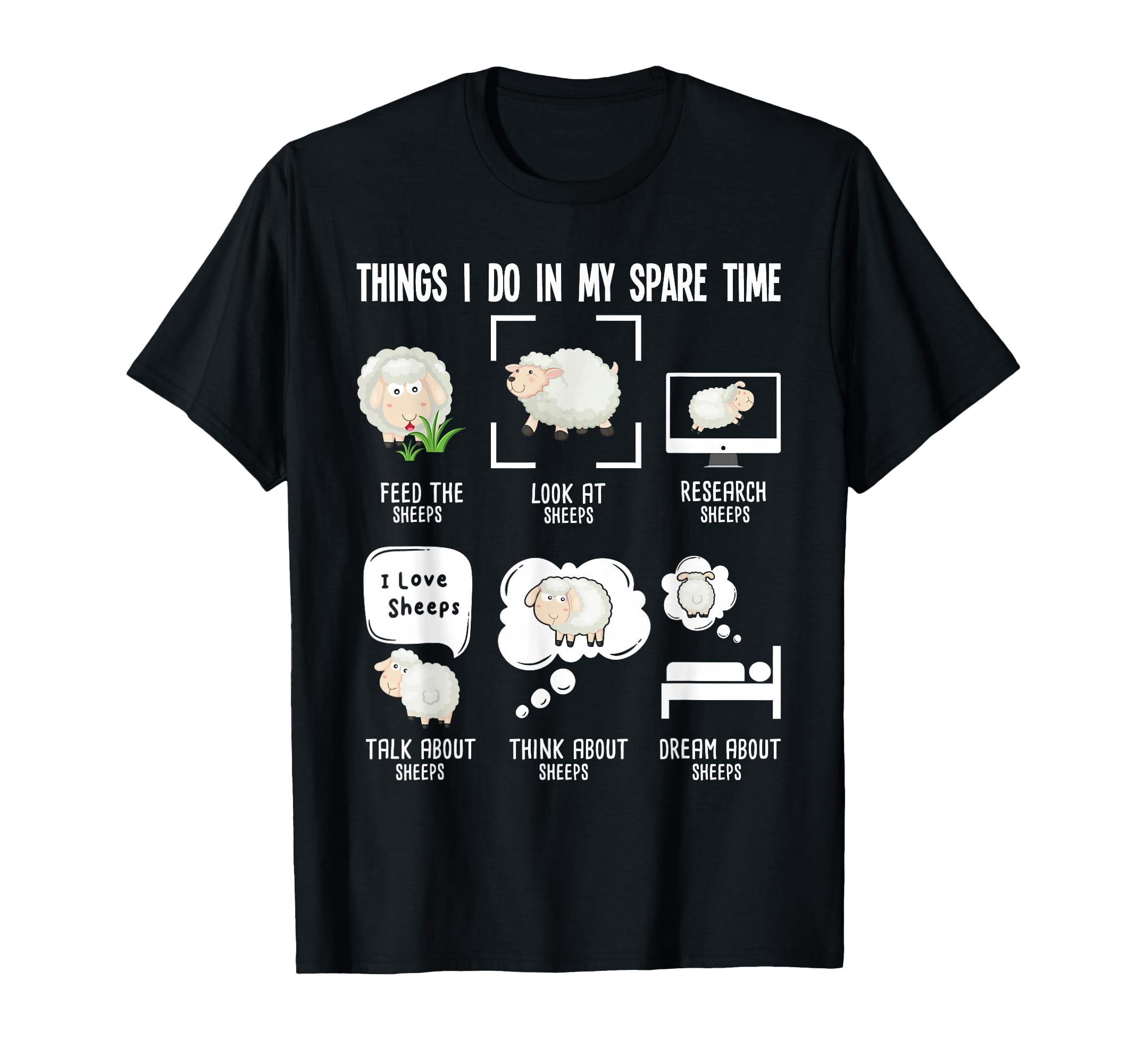 Humorous Cartoon Sheep Activities T-Shirt for Sheep Breeders and ...
