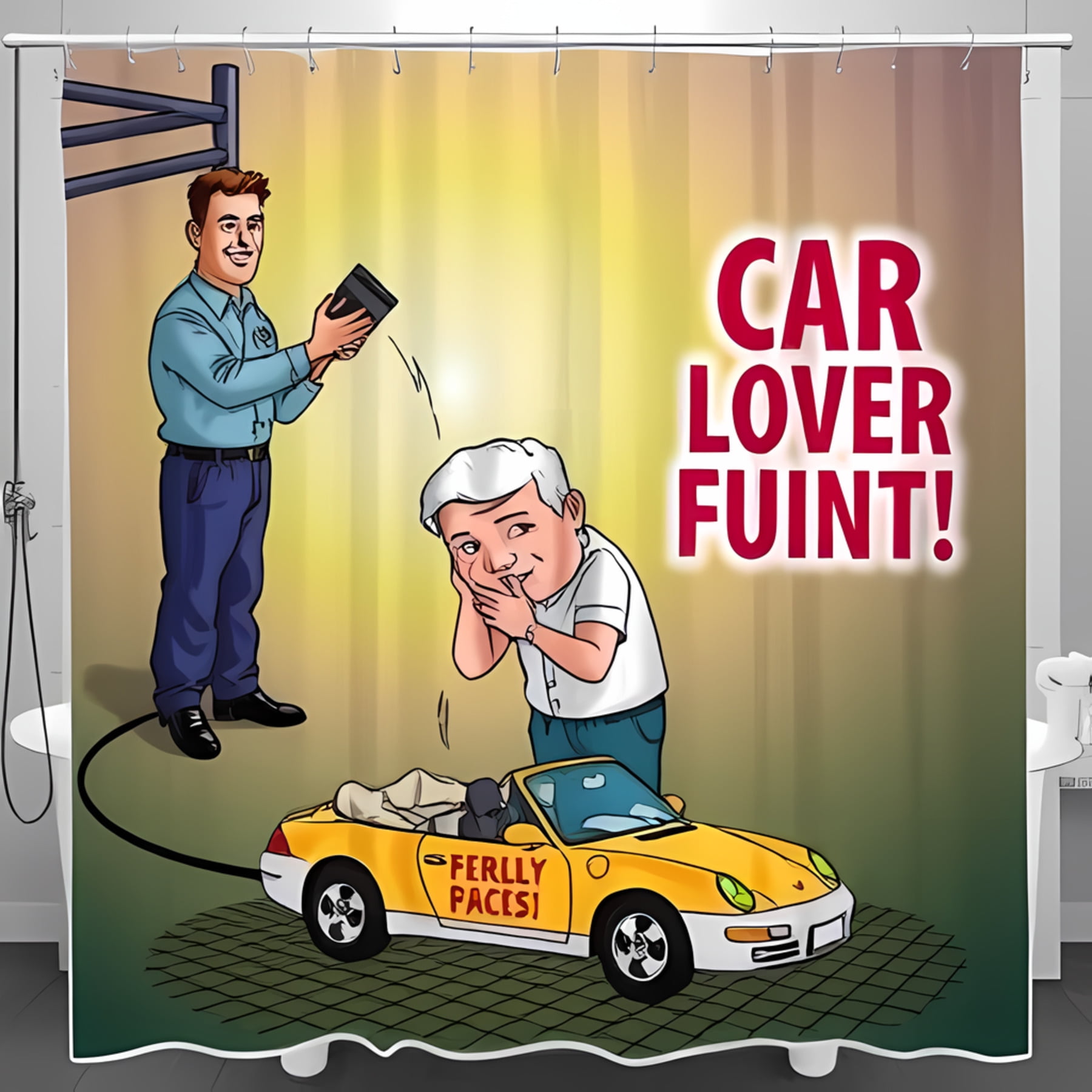 Humorous Cartoon Shower Curtain - Man Tossing Object Older Man Faints ...