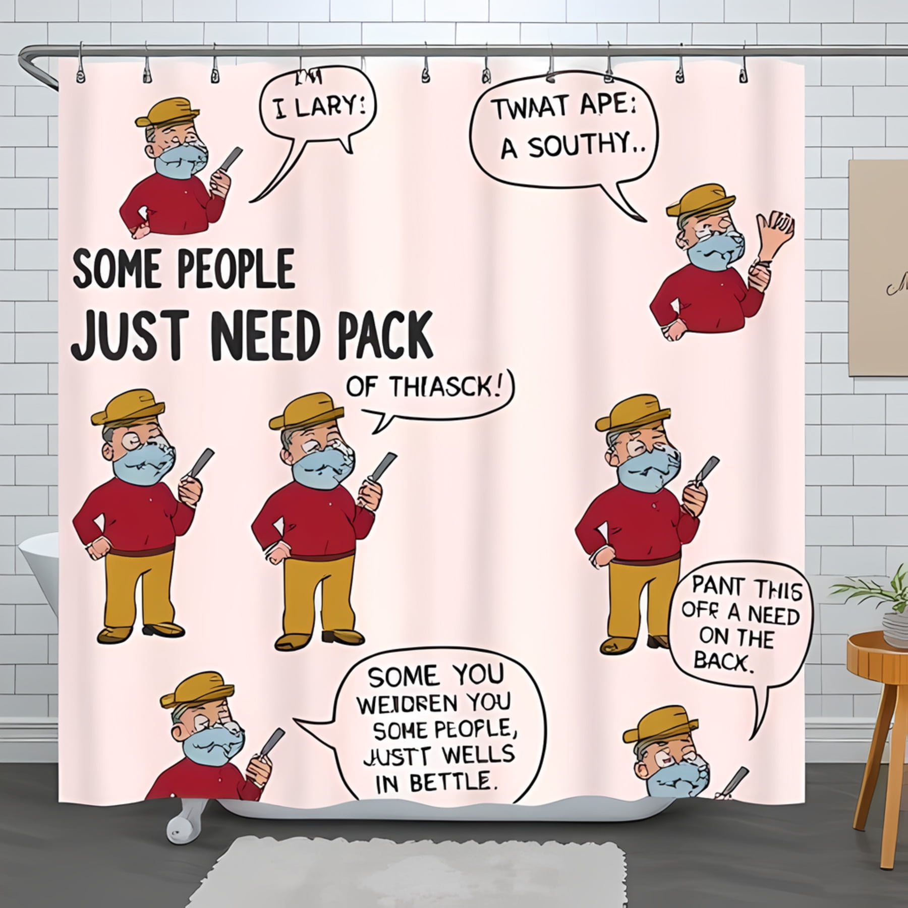 Humorous Cartoon Shower Curtain with Vintage Comic Strip Design ...