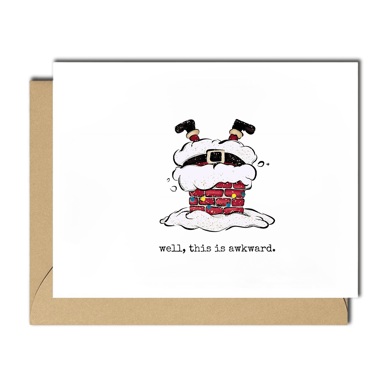 Humorous Christmas Card with Santa Stuck in Chimney – “Well, This is ...