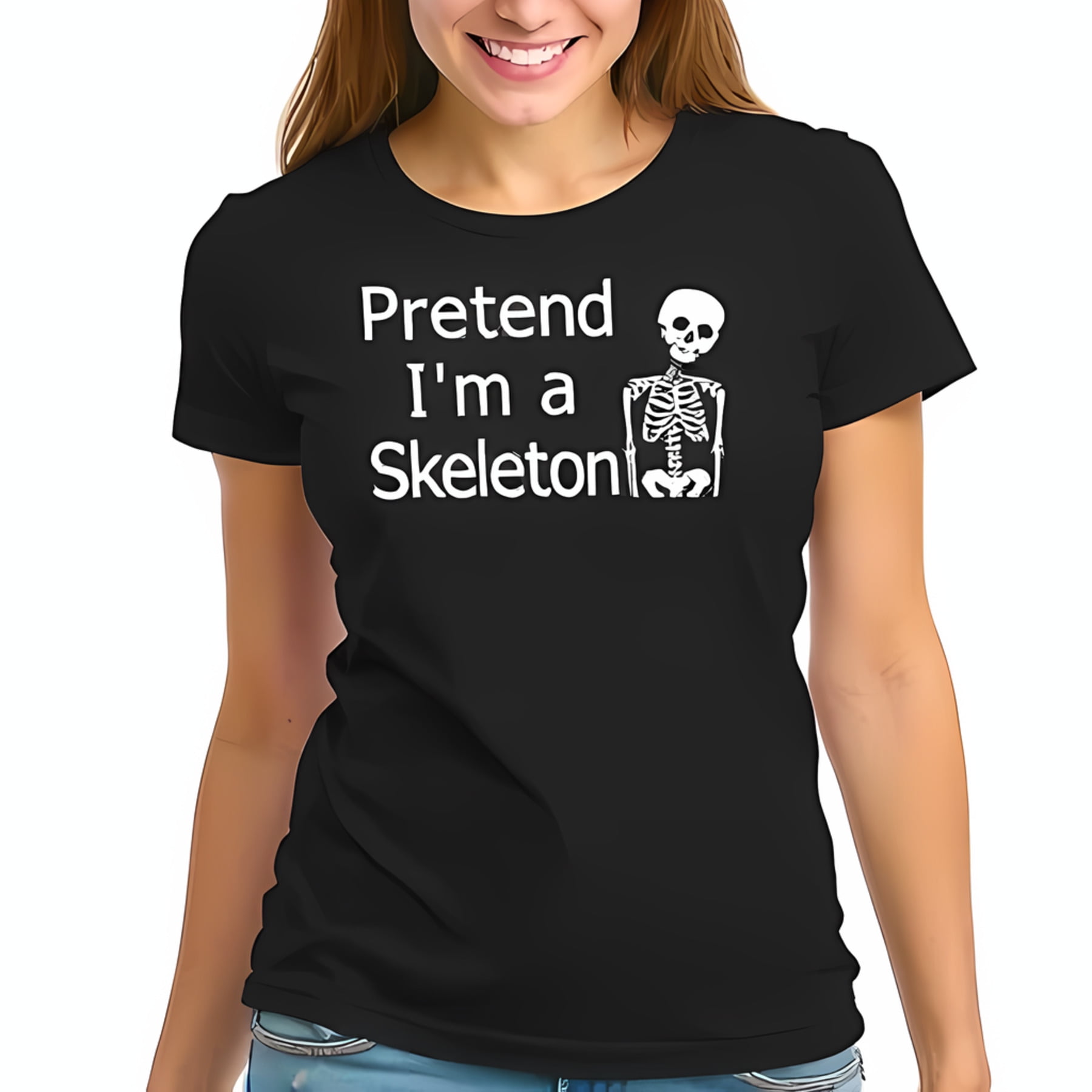 Humorous Cotton Short Sleeve T-Shirt - 'Pretend I'm a Skeleton' Graphic ...