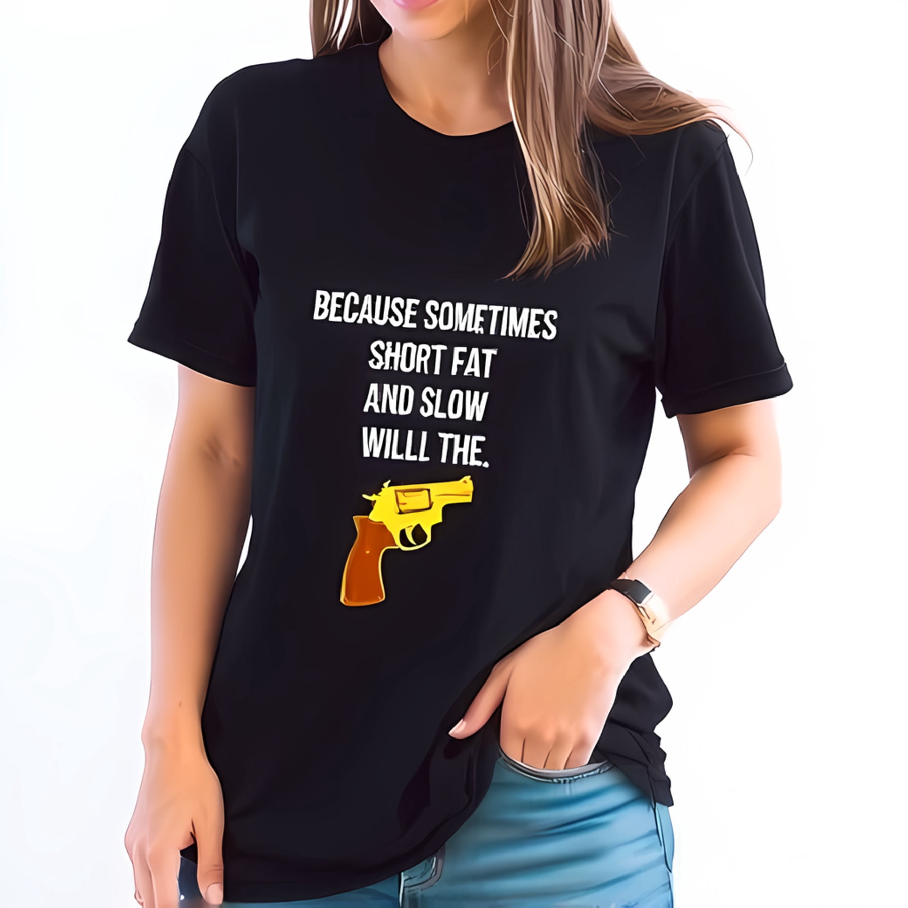 Humorous Cotton Short Sleeve T-Shirt with Cartoon & Bold Text " Because ...