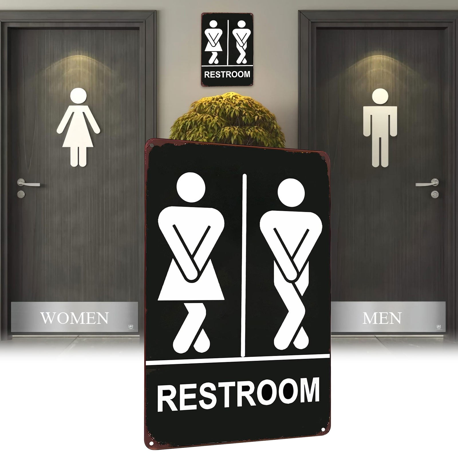 Humorous Cowboy Bathroom Sign - Black & White Metal Wall Art for ...