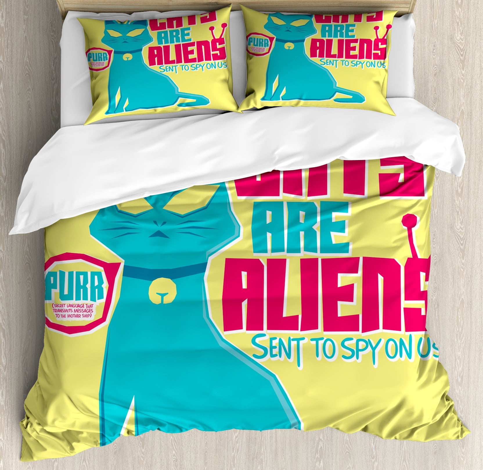 Humorous Duvet Cover Sets, Colorful Cartoon Cats are Aliens ...