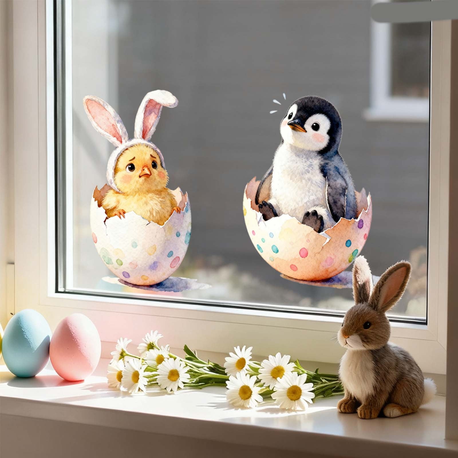 Humorous Easter Bunny Decal 2PC, Toilet Wall Stickers with Cracking ...