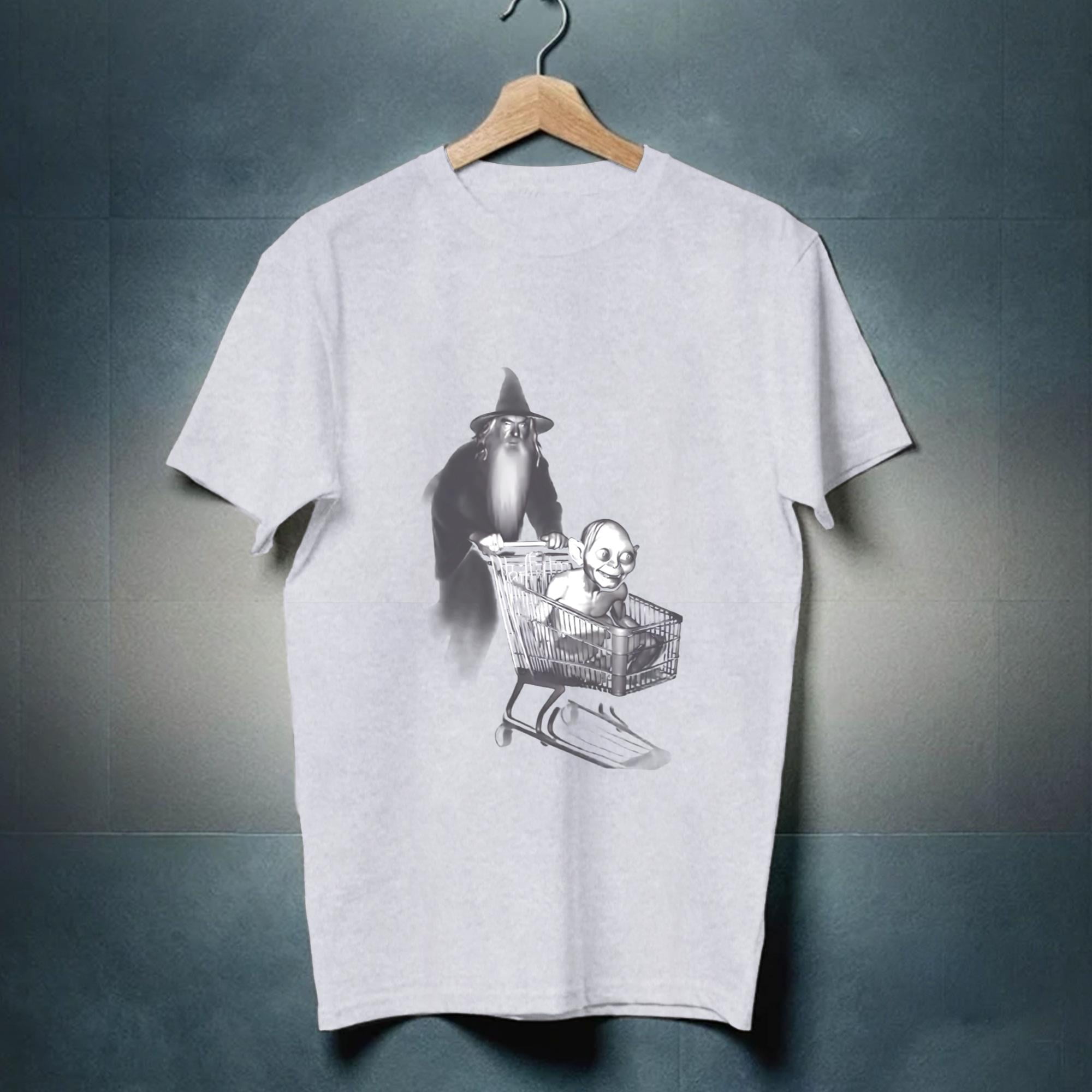 Humorous Fantasy Character Pushing a Small Creature in a Shopping Cart ...