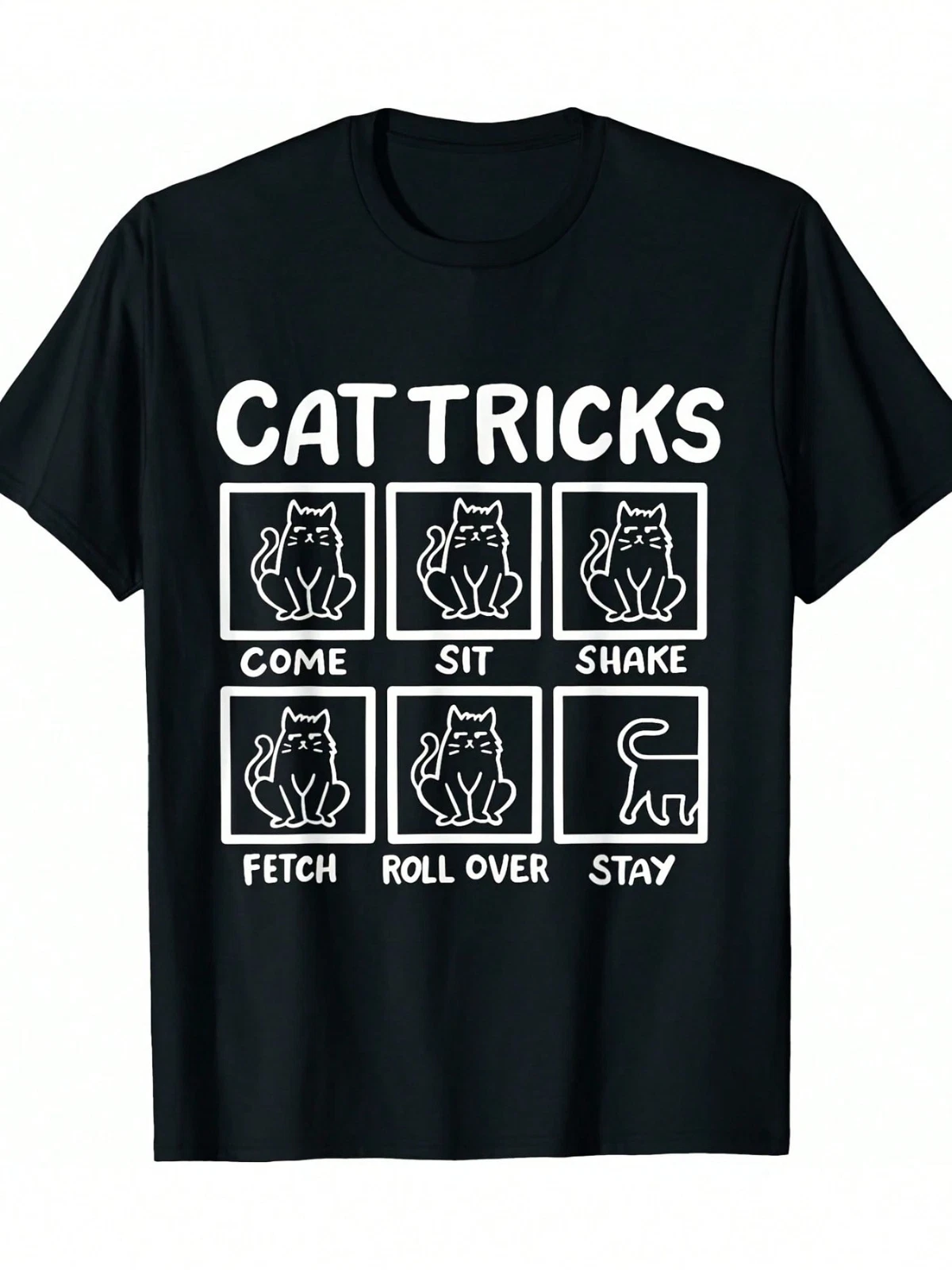 [Humorous Fun] Men's "Cat Tricks" Graphic T-Shirt - Black Cotton, Short ...