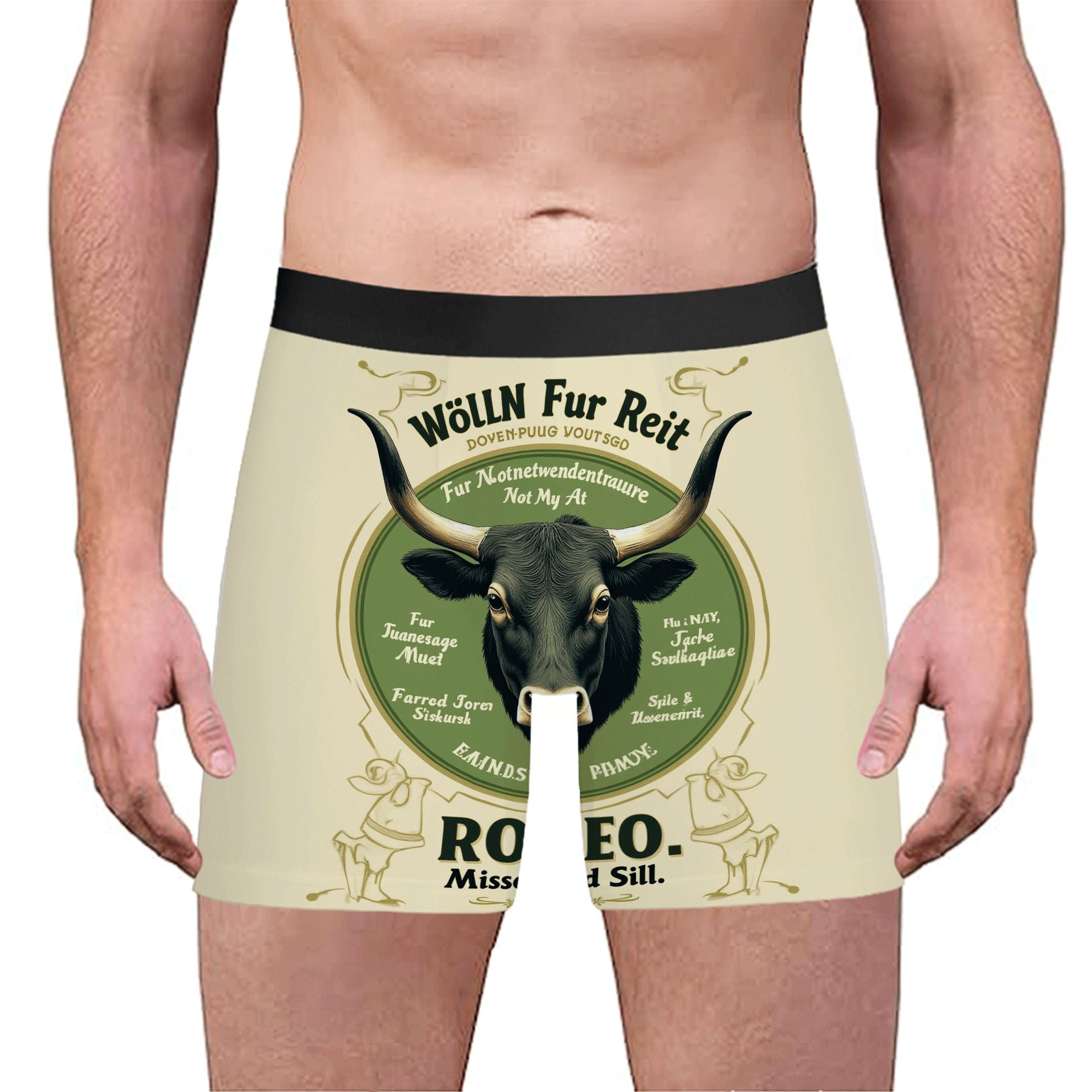Humorous Men's Boxer Briefs with Head Design Cream Background Green ...