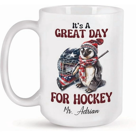 Humorous Moose And Hockey Coffee Mug, Personalized Animal Playing ...