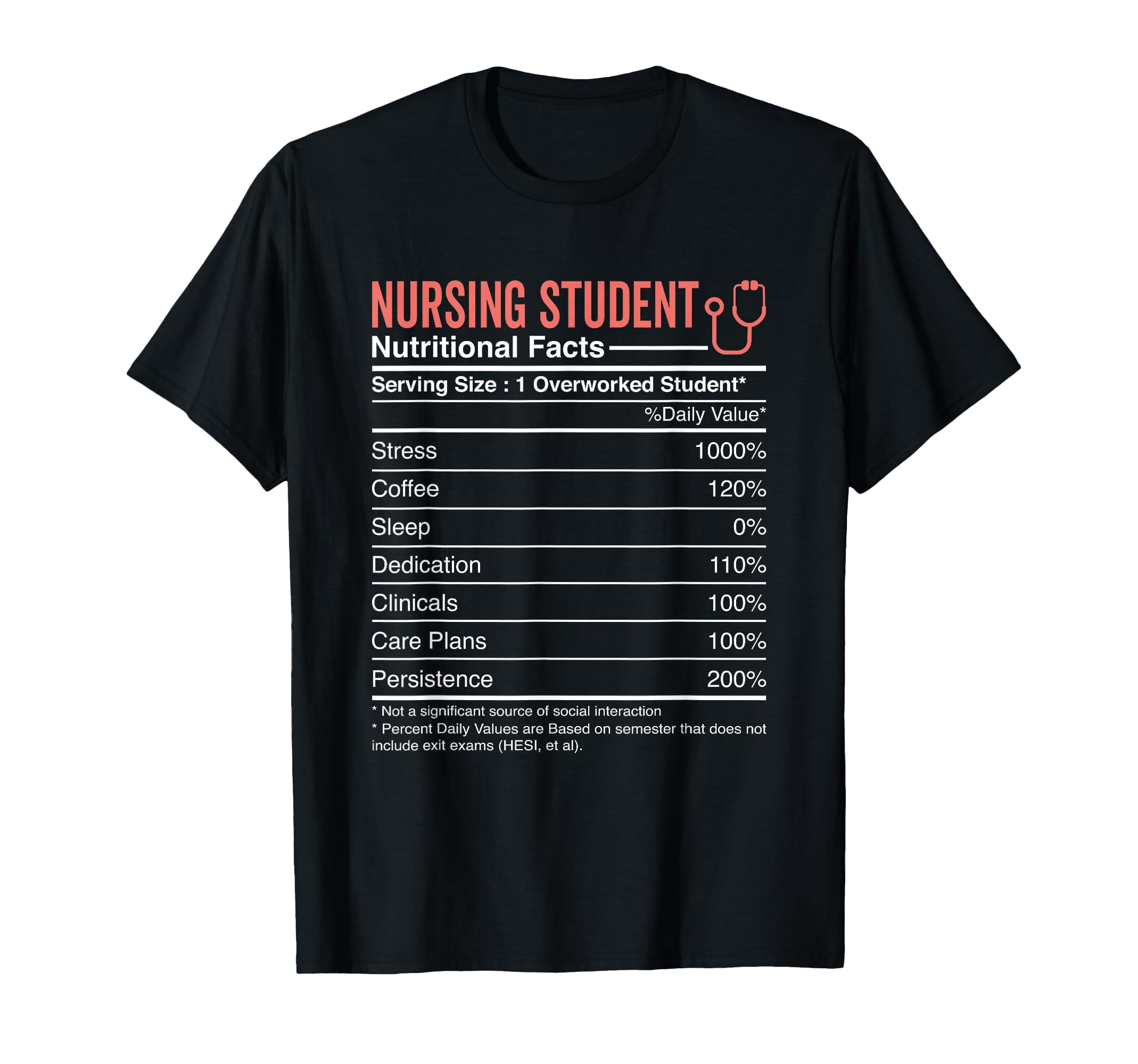 Humorous Nursing Student Nutrition Facts Label T-Shirt - Future Nurse ...