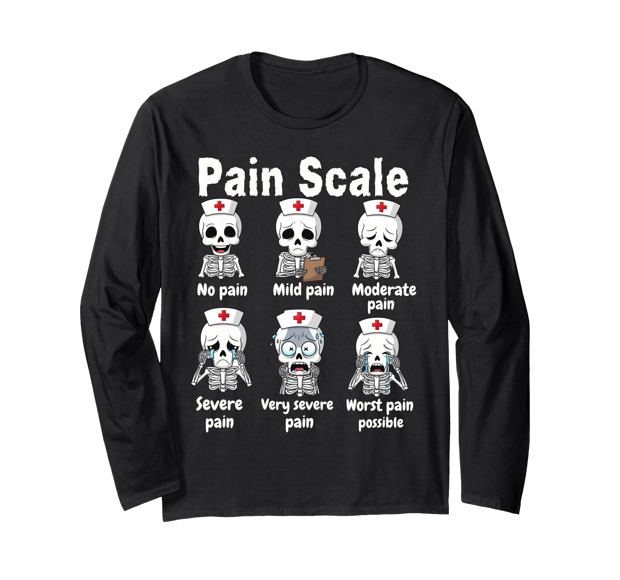 Humorous Pain Scale vintage skeleton Graphic Long Sleeve T-Shirt for ...