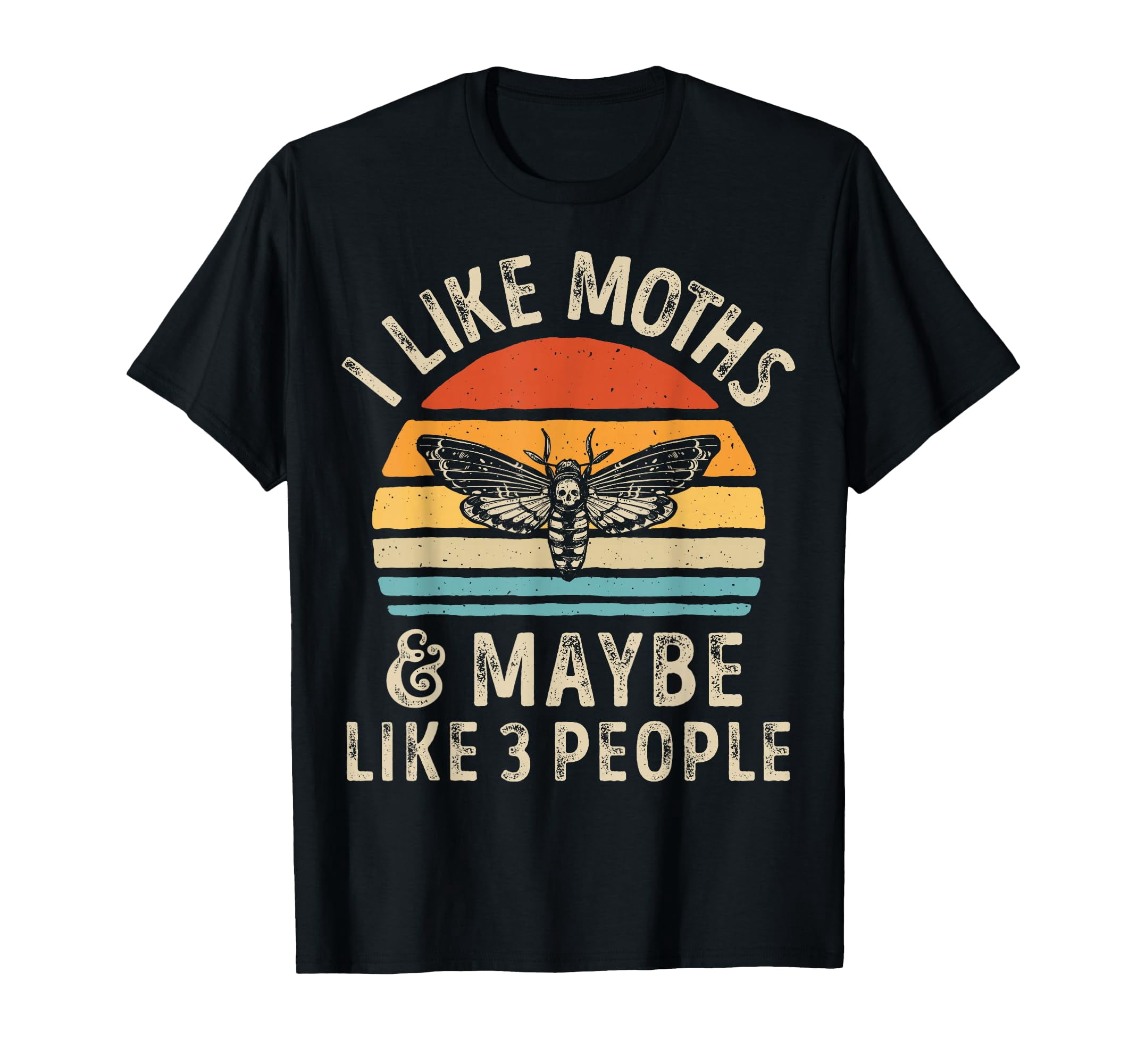 Humorous Retro "I Like Moths" Skull Moth Sunset Graphic Men's T-Shirt ...