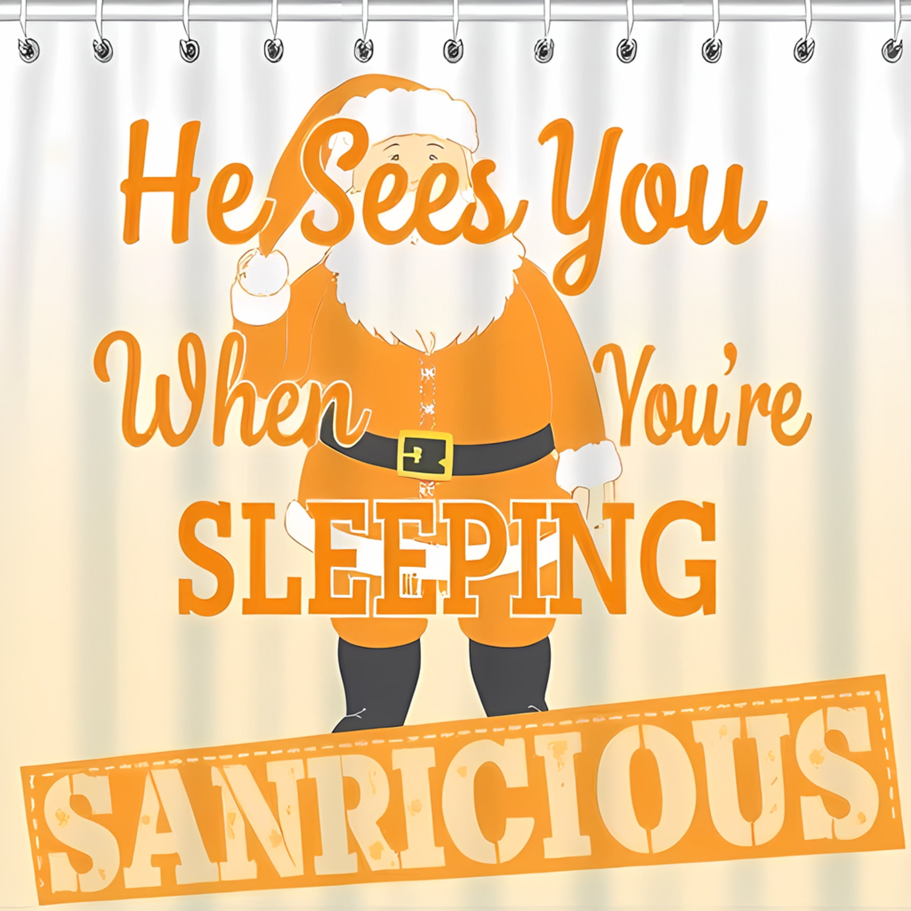 Humorous Santa Claus Shower Curtain - Vibrant Orange Suit Cream ...