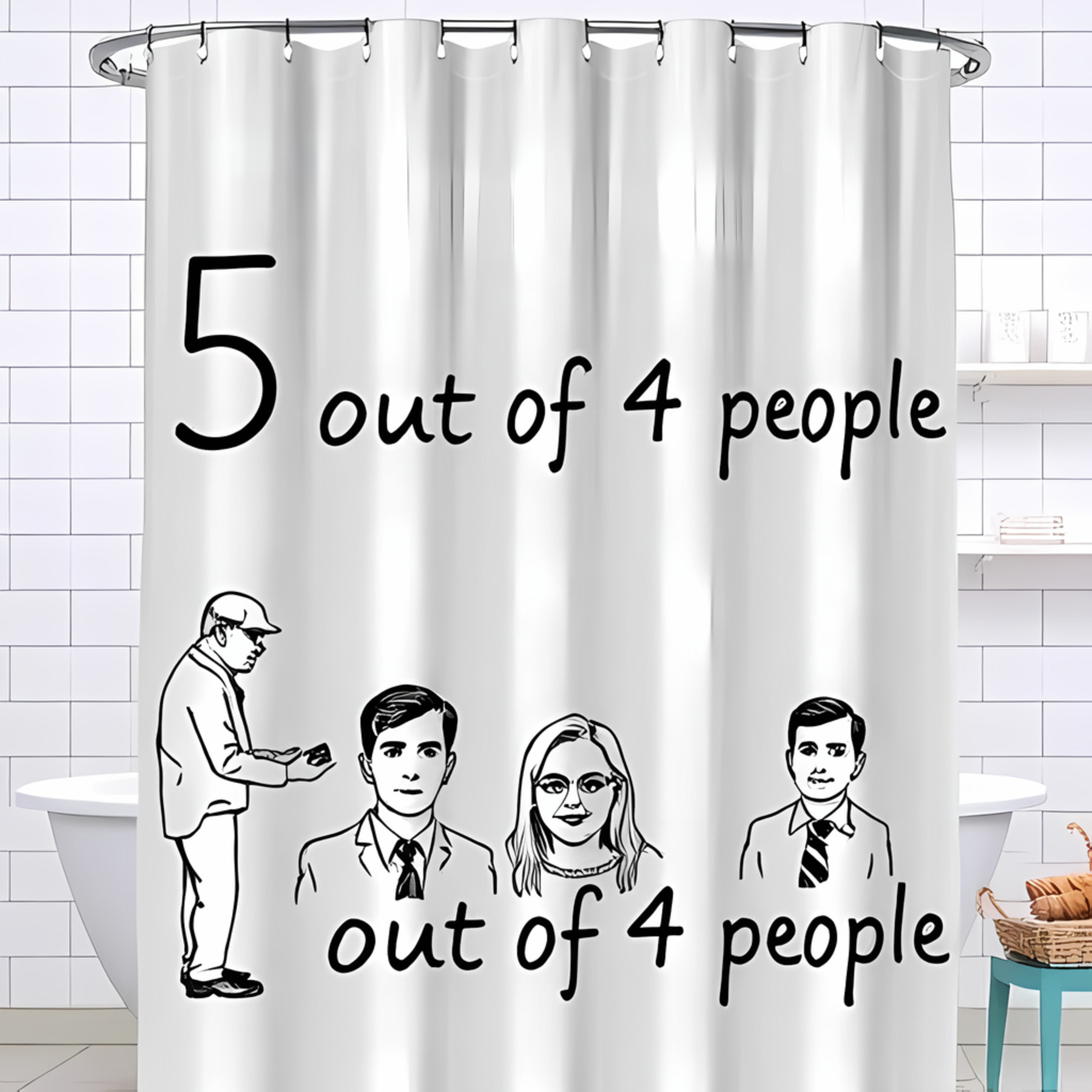 Humorous Shower Curtain - '5 Out of 4 People' Design with Minimalist ...