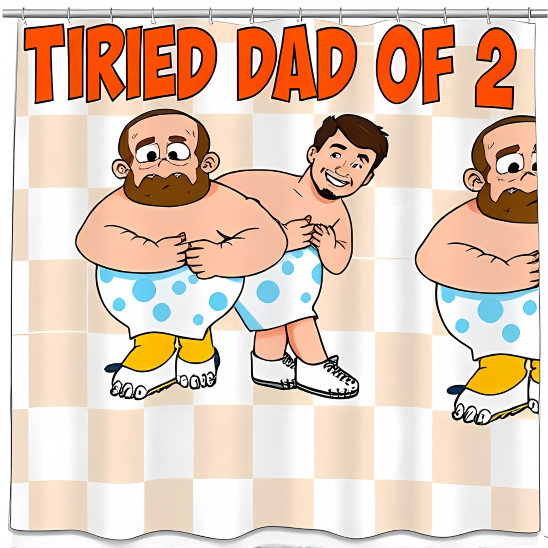Humorous Shower Curtain with Cartoon Dads in Polka-Dotted Boxers ...