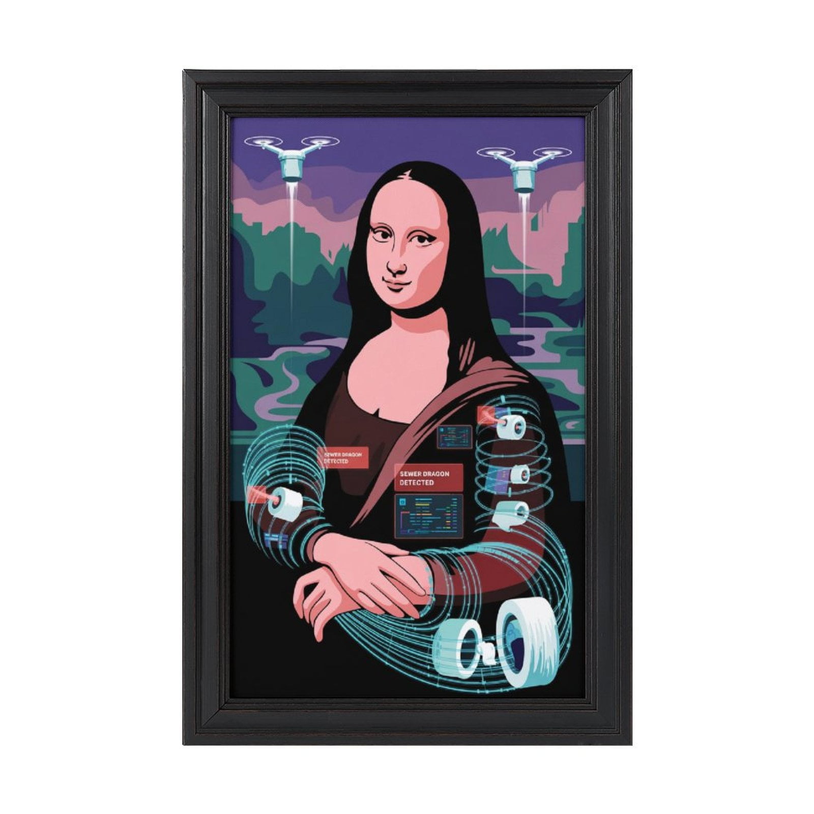 Humorous Smart Toilet Poster Holographic Interface Mona Lisa Monitoring ...