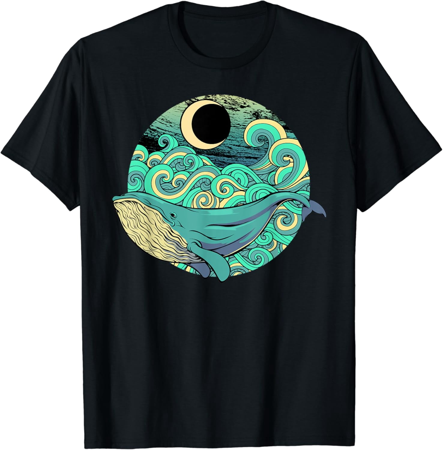 Humpback Whale Marine Life Ocean Nature Sea Blue Waves Moon T-Shirt ...