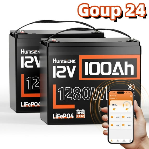 HumsiENK 12V 100Ah LiFePO4 Lithium Battery Bluetooth, Group 24 Deep ...