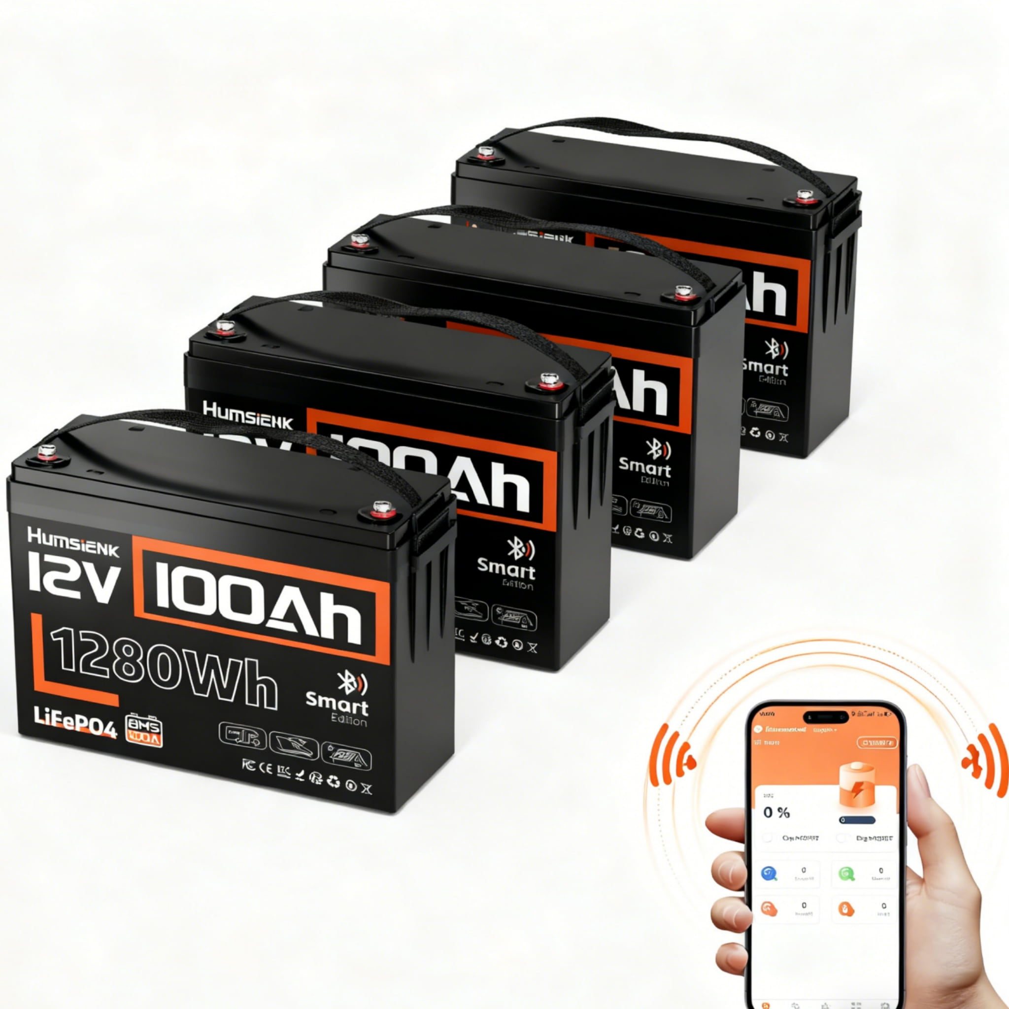 HumsiENK 12V 100Ah Bluetooth Trolling Motors LiFePO4 Battery(Group 24 ...
