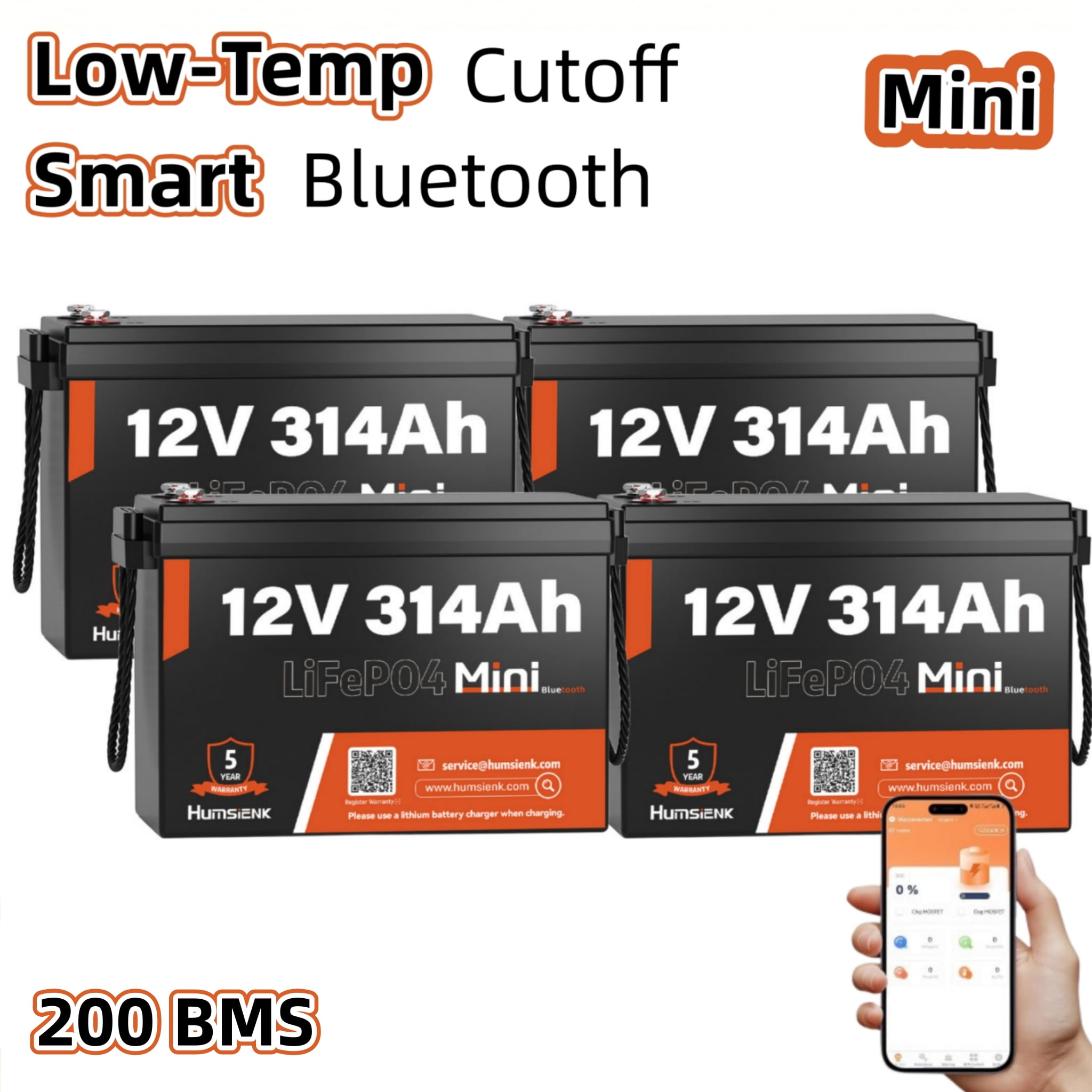 HumsiENK 12V 300Ah LiFePO4 Battery Bluetooth Mini(314Ah), IP 67, Built ...