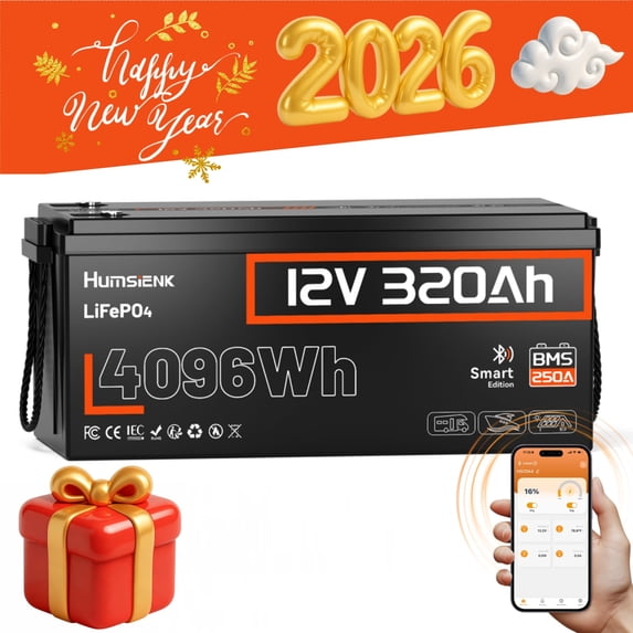 HumsiENK Bluetooth 12V 320Ah Lithium Battery, 300Ah(320Ah) LiFePO4 ...