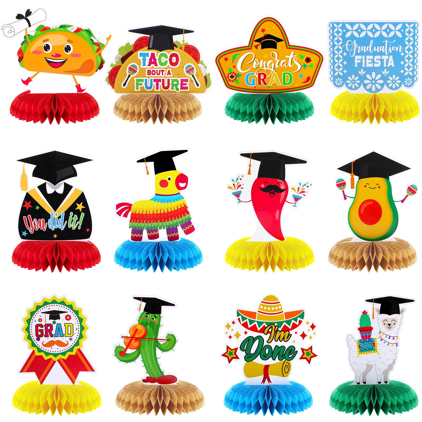Humyoun 12 Pcs Mexican Graduation Honeycomb Centerpieces Fiesta ...